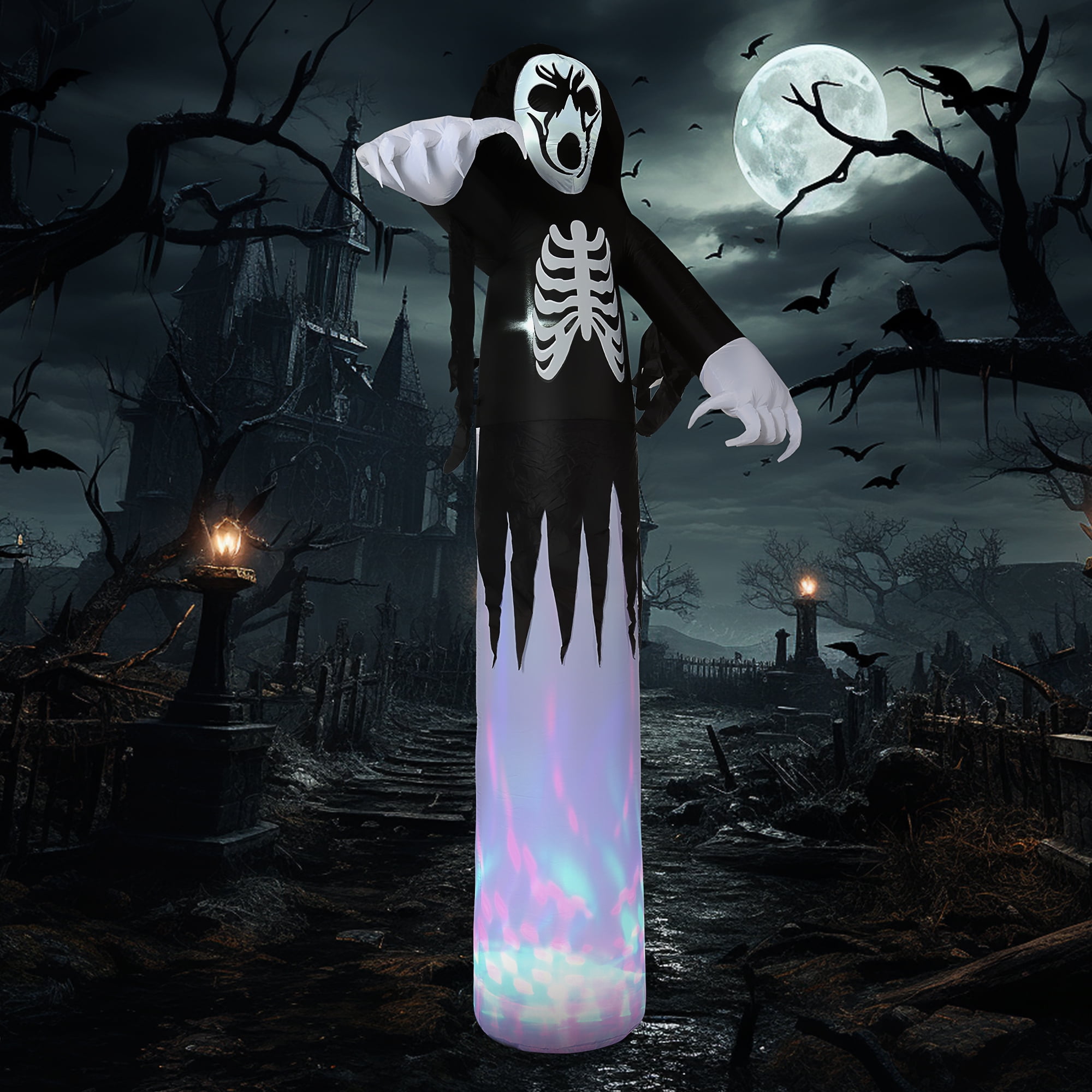 HOMCOM Spooky Skeleton Ghost Halloween Inflatable with LED Lights for ...