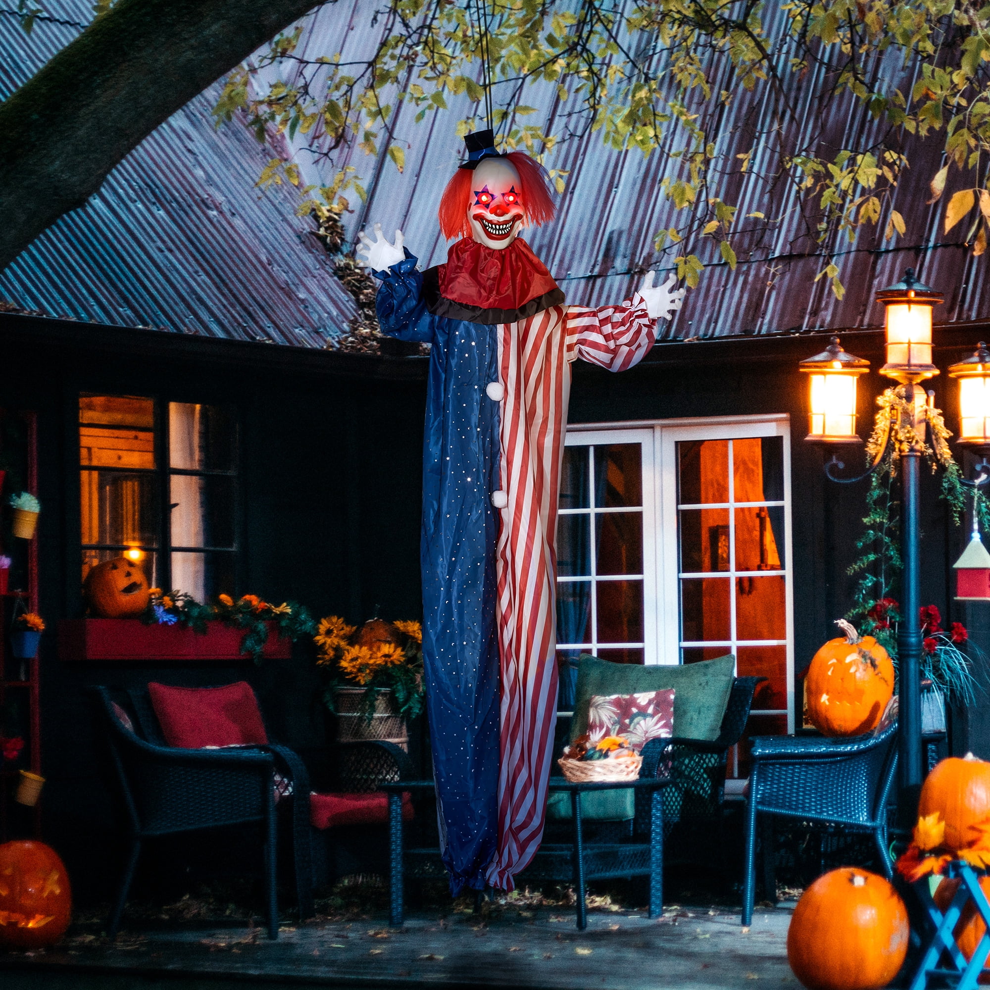 HOMCOM Hanging Clown Halloween Animatronic, Sound Activated for Party ...