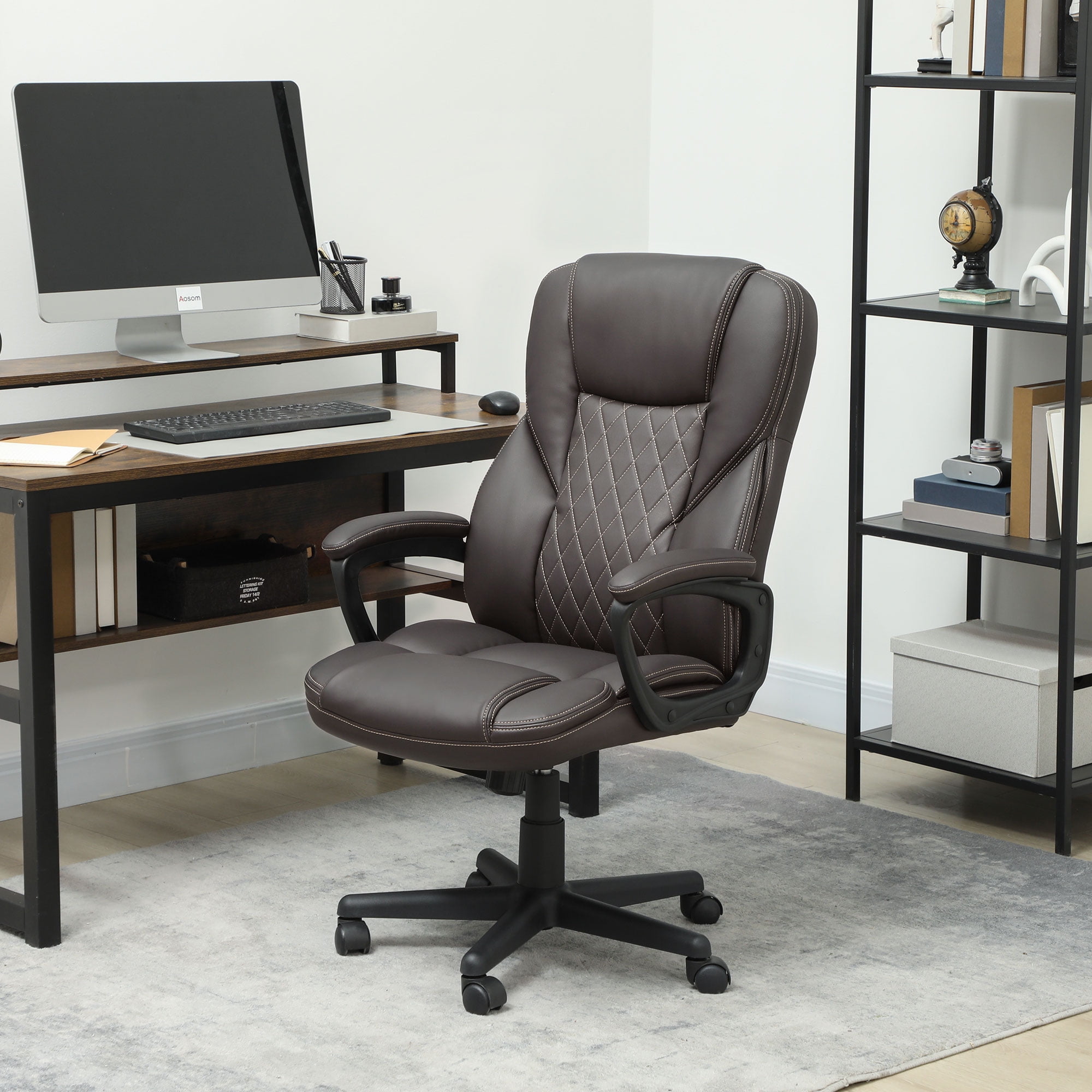 HOMCOM High Back Executive Office Chair, PU Leather Computer Desk Chair ...