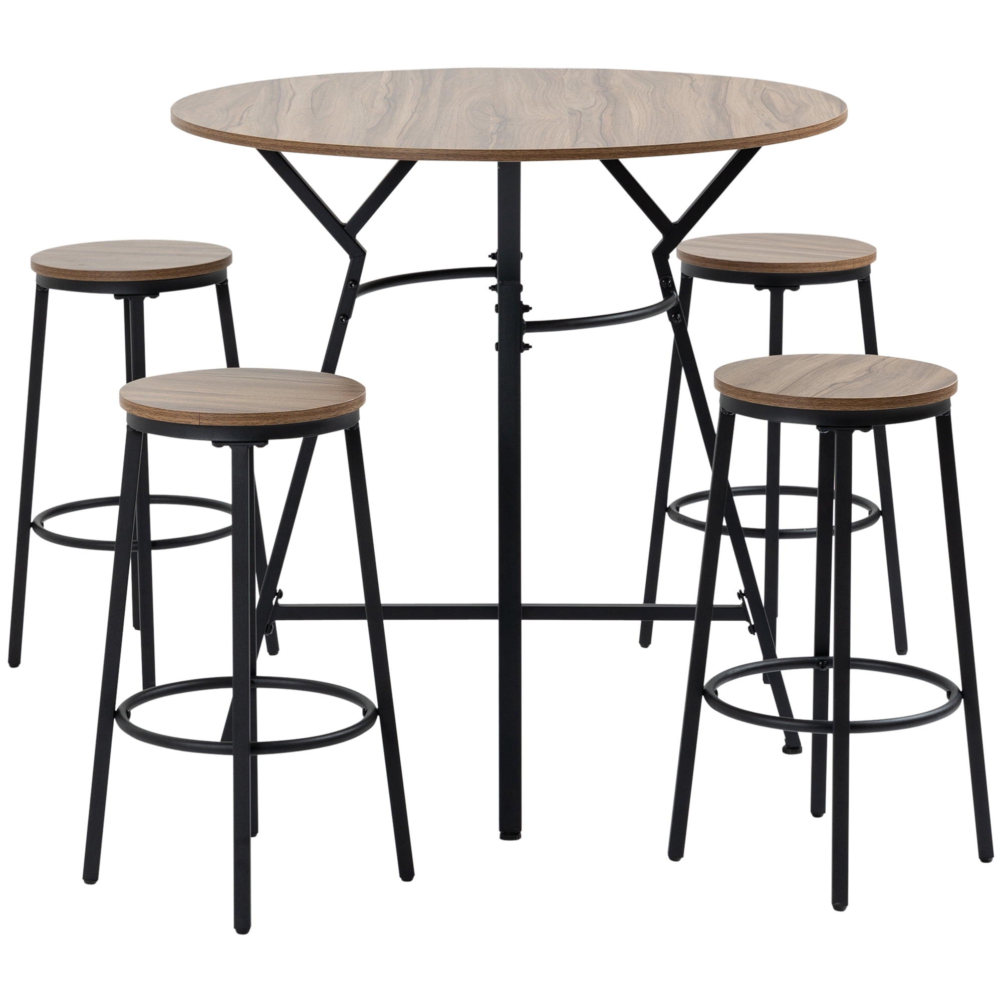 HOMCOM 5-Piece Height Kitchen Room Small Bar Table & 4 Stools, Space ...