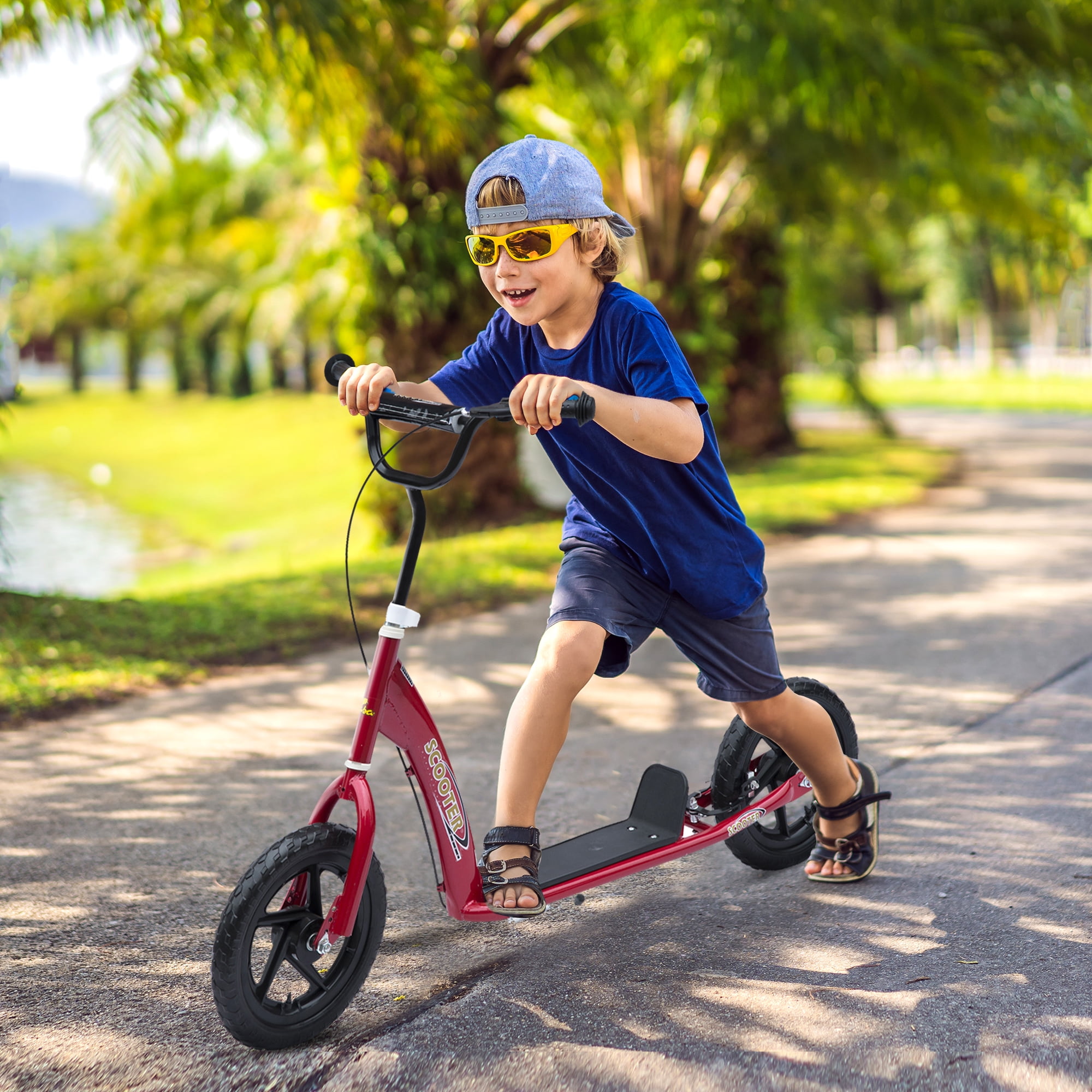 HOMCOM Kick Scooter for Kids 5-12 Years Old, Big Wheel Kids Scooter ...