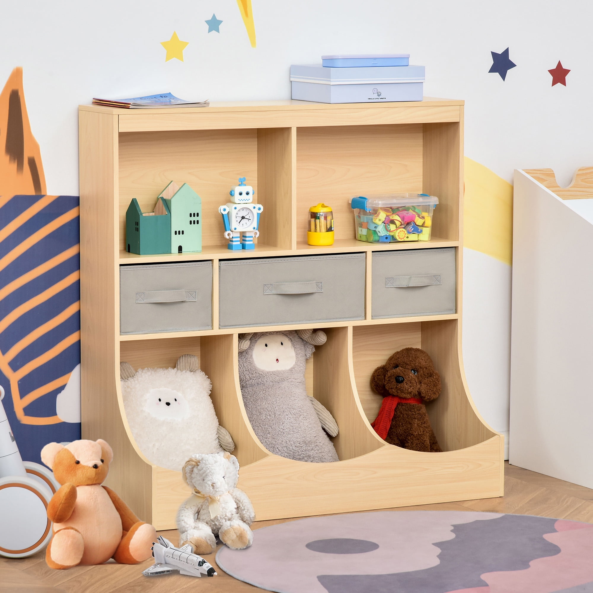 HOMCOM Kids Bookcase, Toy Storage Organizer Cabinet, Children Display ...