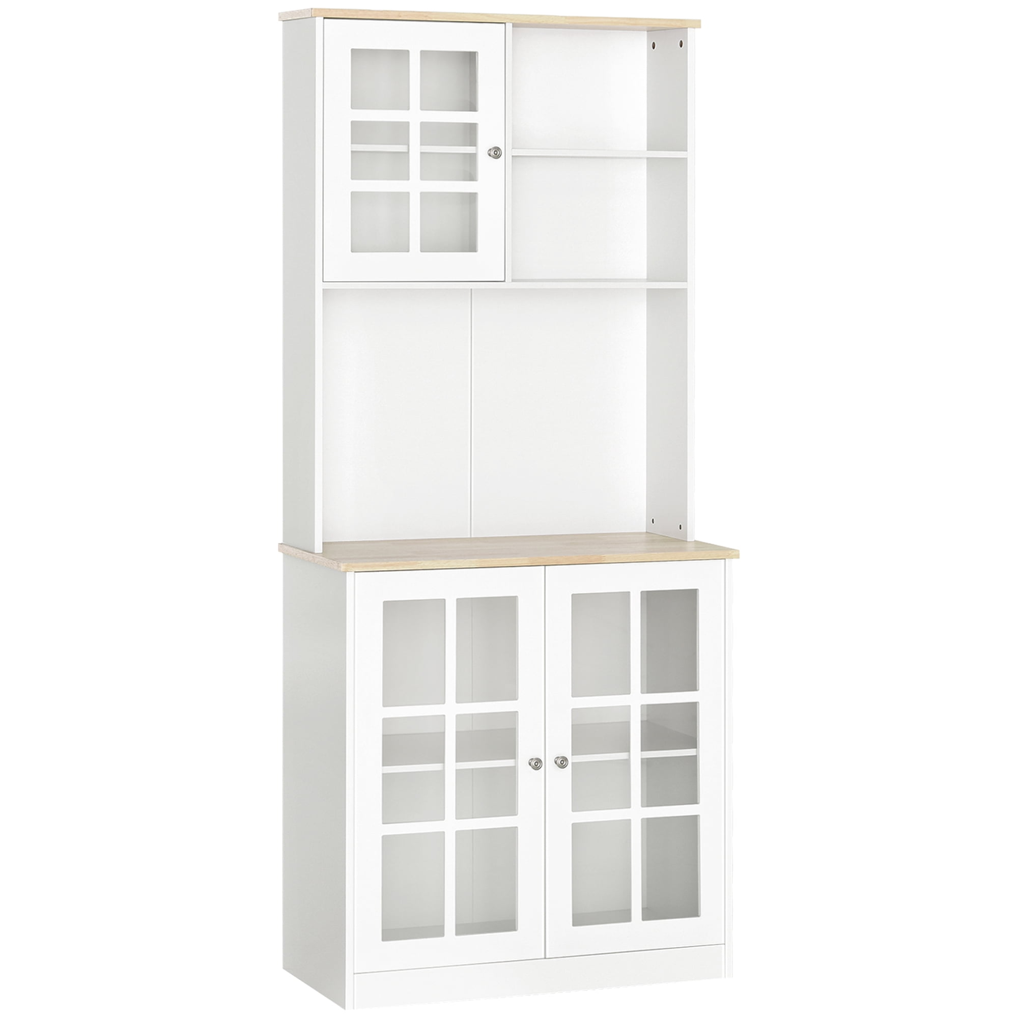 HOMCOM Kitchen Buffet with Hutch, Storage Pantry with 2 Cabinets, White ...
