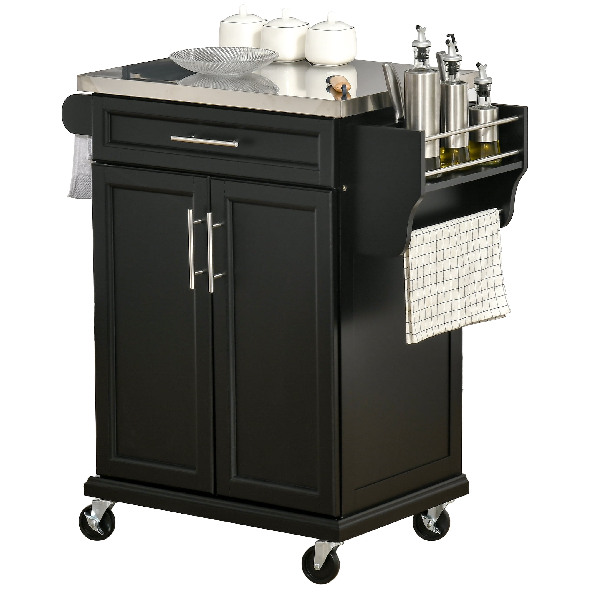 HOMCOM Kitchen Island on Wheels, Rolling Kitchen Cart with Stainless ...