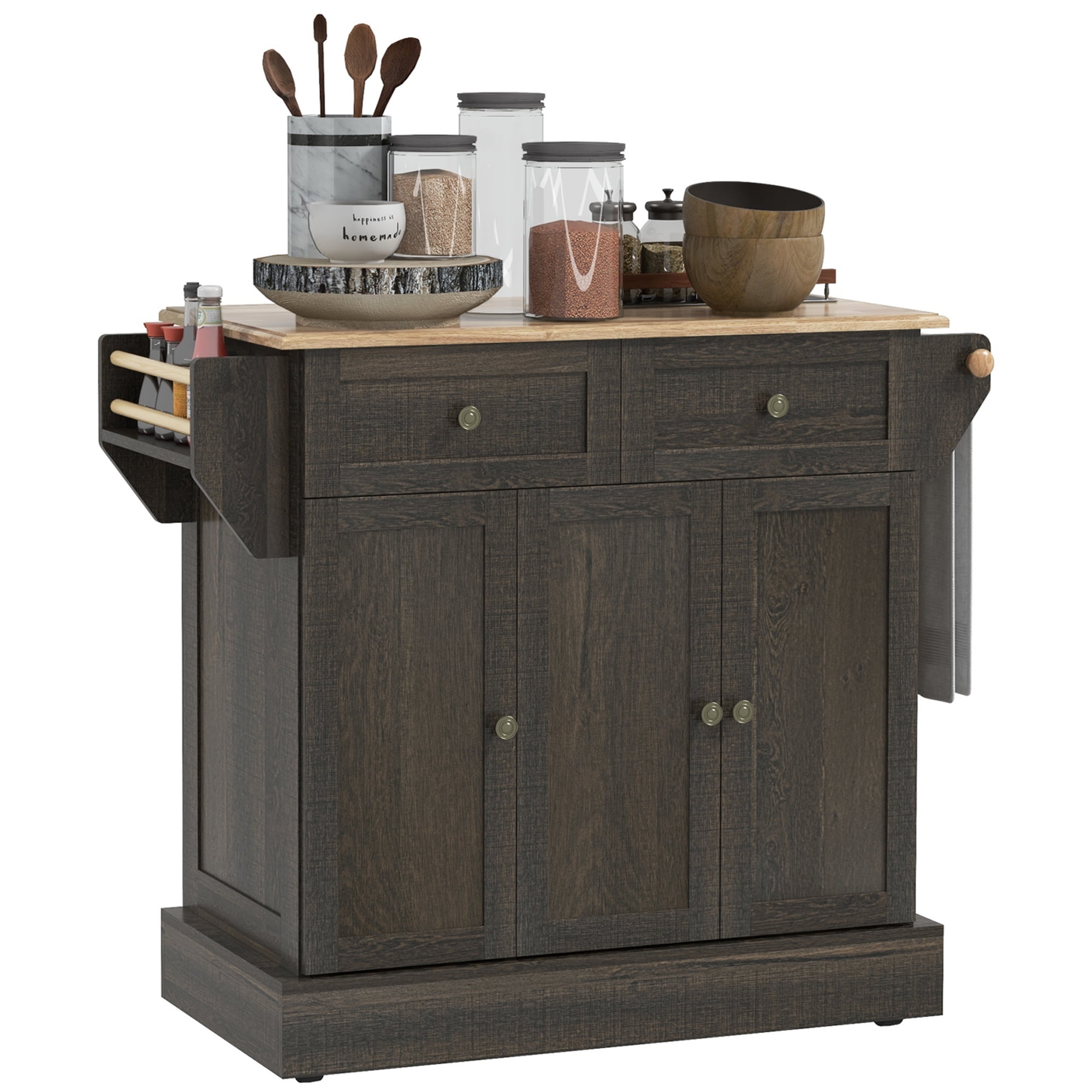 HOMCOM Kitchen Island on Wheels Kitchen Storage Cabinet Utility Cart ...