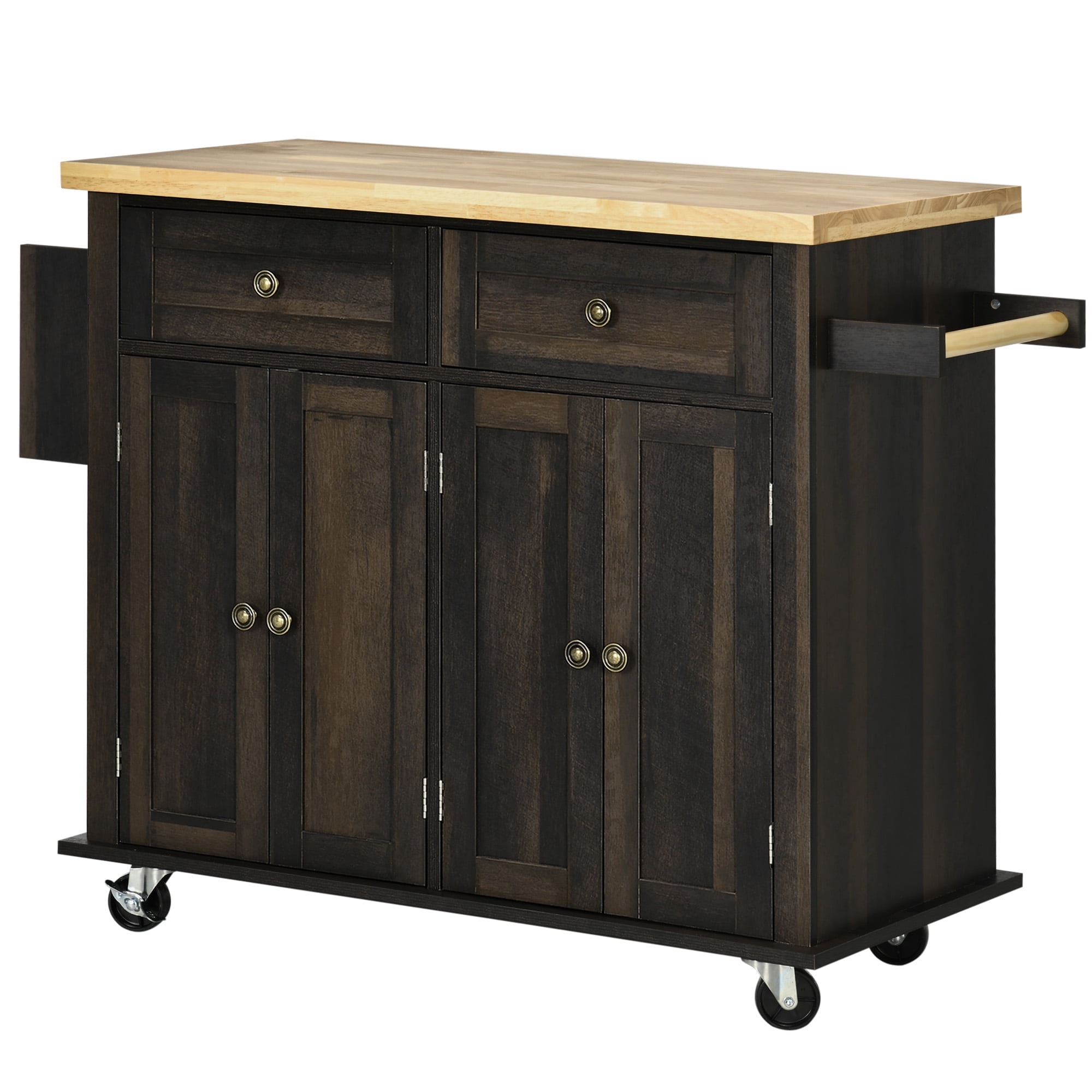 HOMCOM Kitchen Island on Wheels, Rolling Cart with Rubberwood Top ...