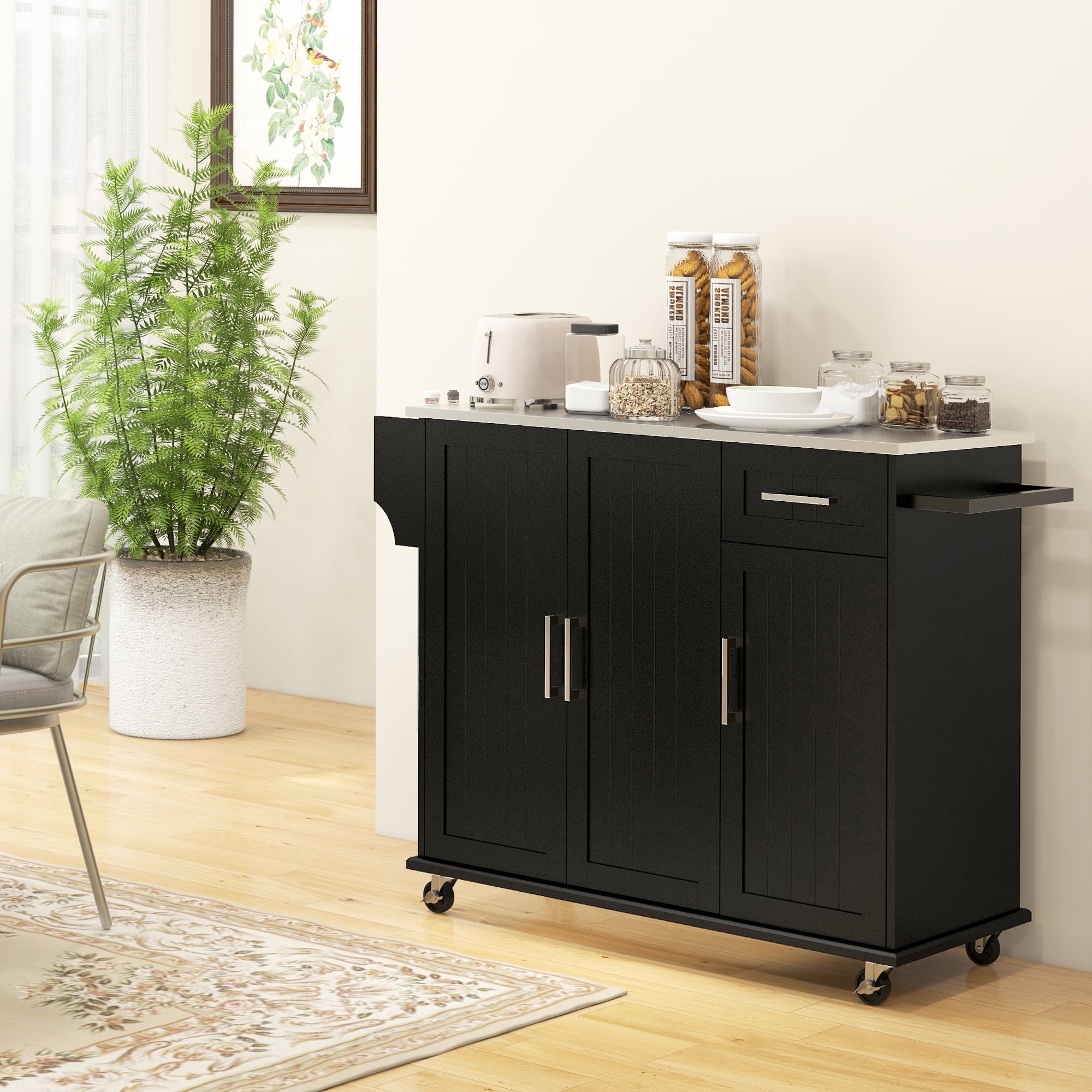 HOMCOM Large Portable Kitchen Island Table, Assembled Furniture with ...