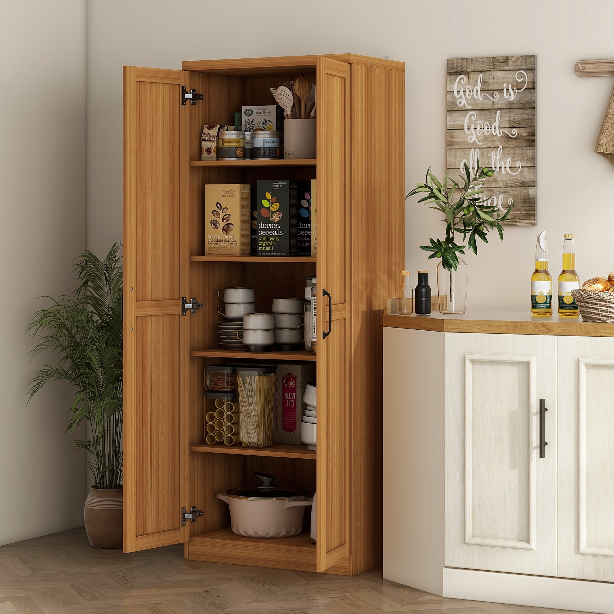 HOMCOM Kitchen Pantry, Freestanding 5-tier Storage Cabinet with 2 ...