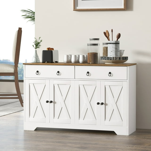 HOMCOM Sideboard Buffet Cabinet, Farmhouse Coffee Bar Cabinet with 2 ...