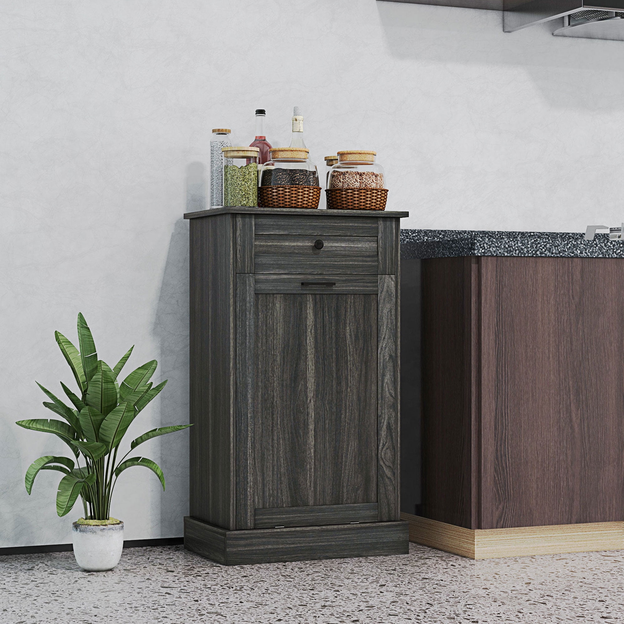 HOMCOM Kitchen Tilt Out Trash Bin Cabinet Free Standing Recycling ...