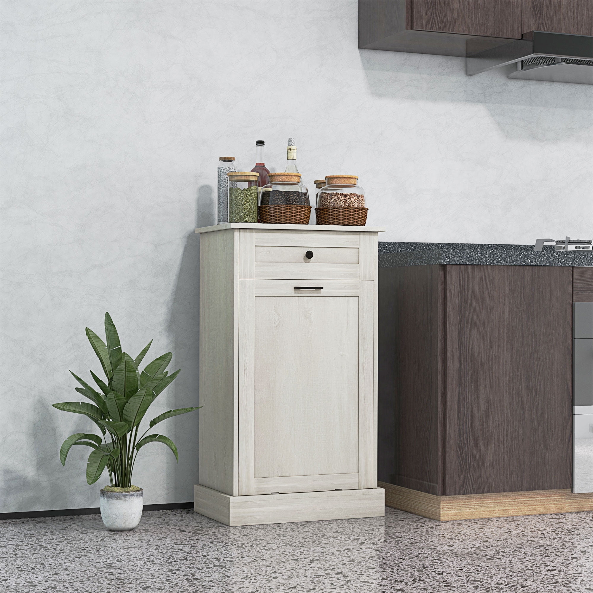 HOMCOM Kitchen Tilt Out Trash Bin Cabinet Free Standing Recycling ...
