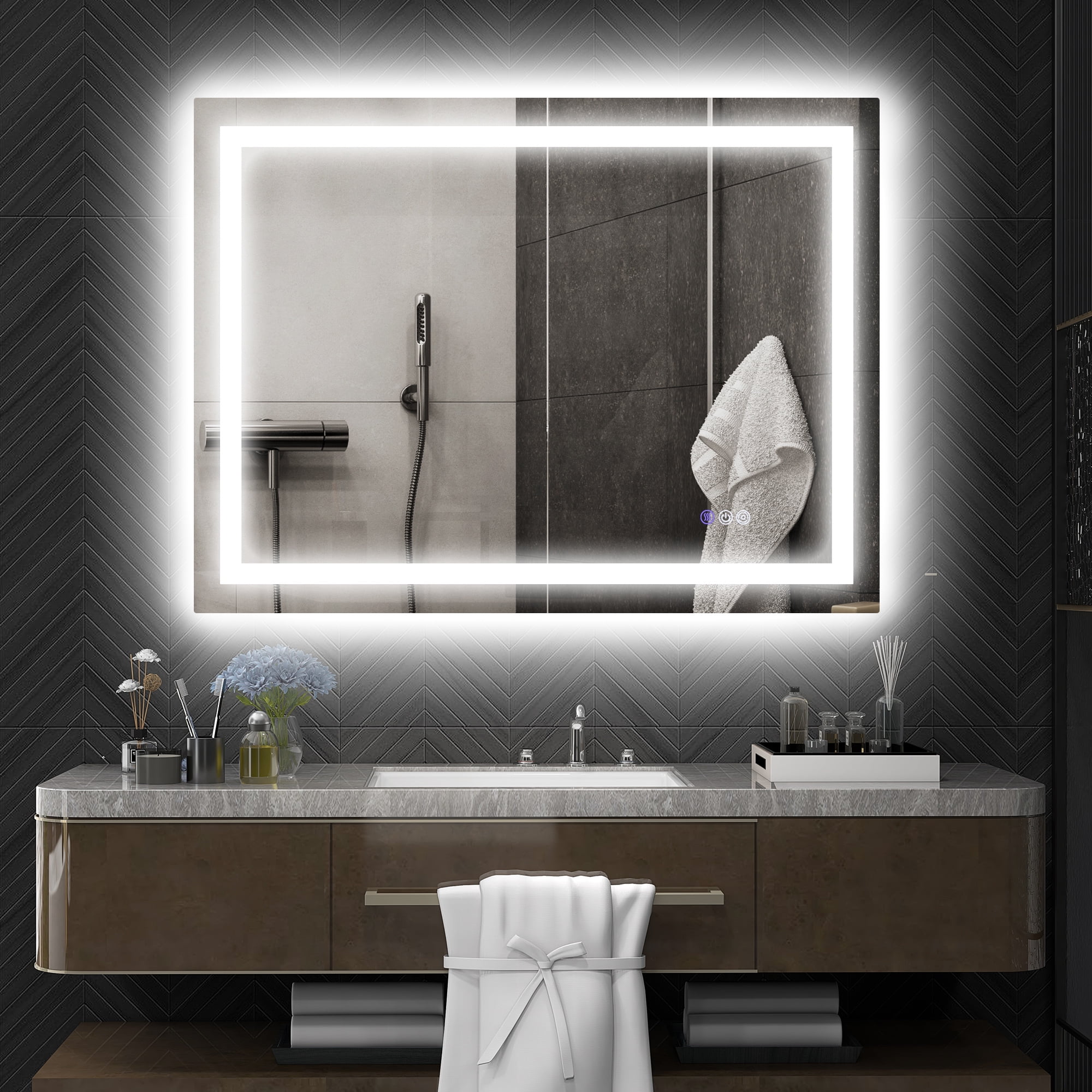 HOMCOM LED Bathroom Mirror, 47" x 35" Backlit/Front Lit LED Mirror ...
