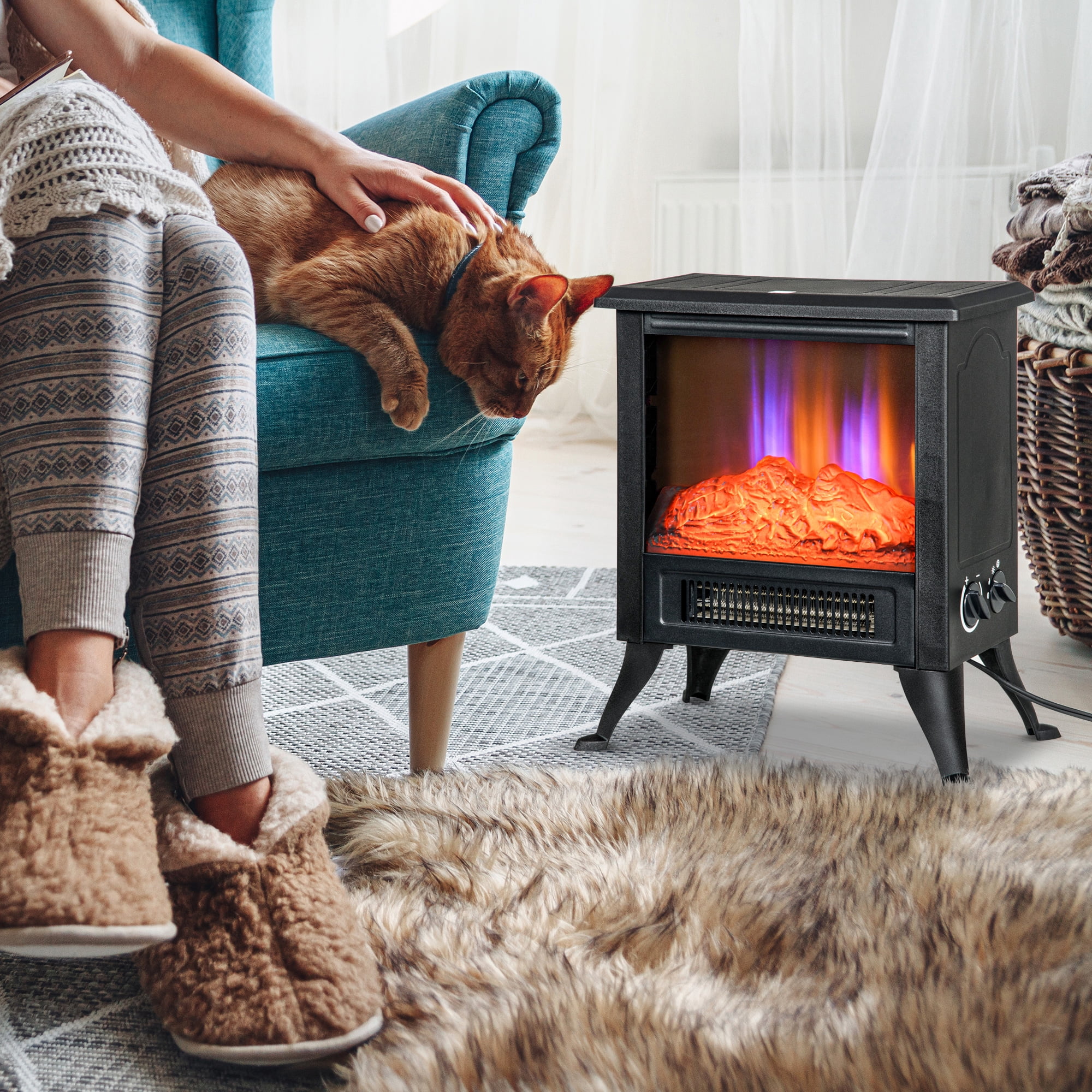 "HOMCOM Free Standing Energy Efficient Electric Fireplace Heater with ...