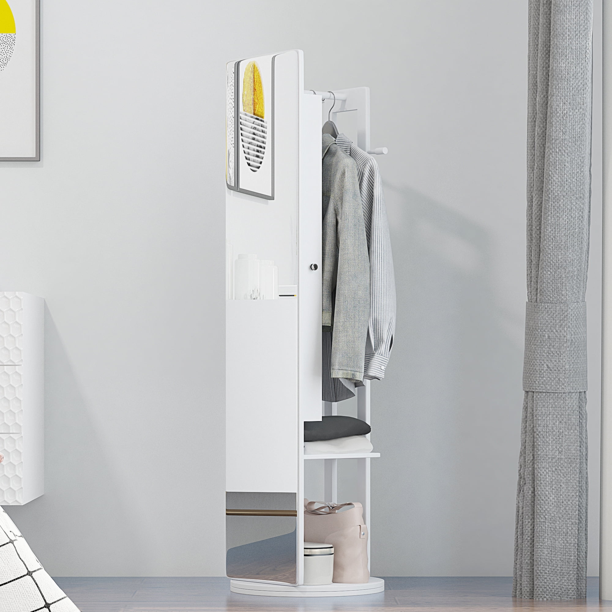 HOMCOM Large Floor Mirror with Hidden Jewelry Cabinet and Clothing Rack ...