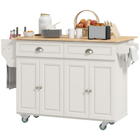 HOMCOM Large Rolling Kitchen Island Drop Leaf, Portable Kitchen Cart ...