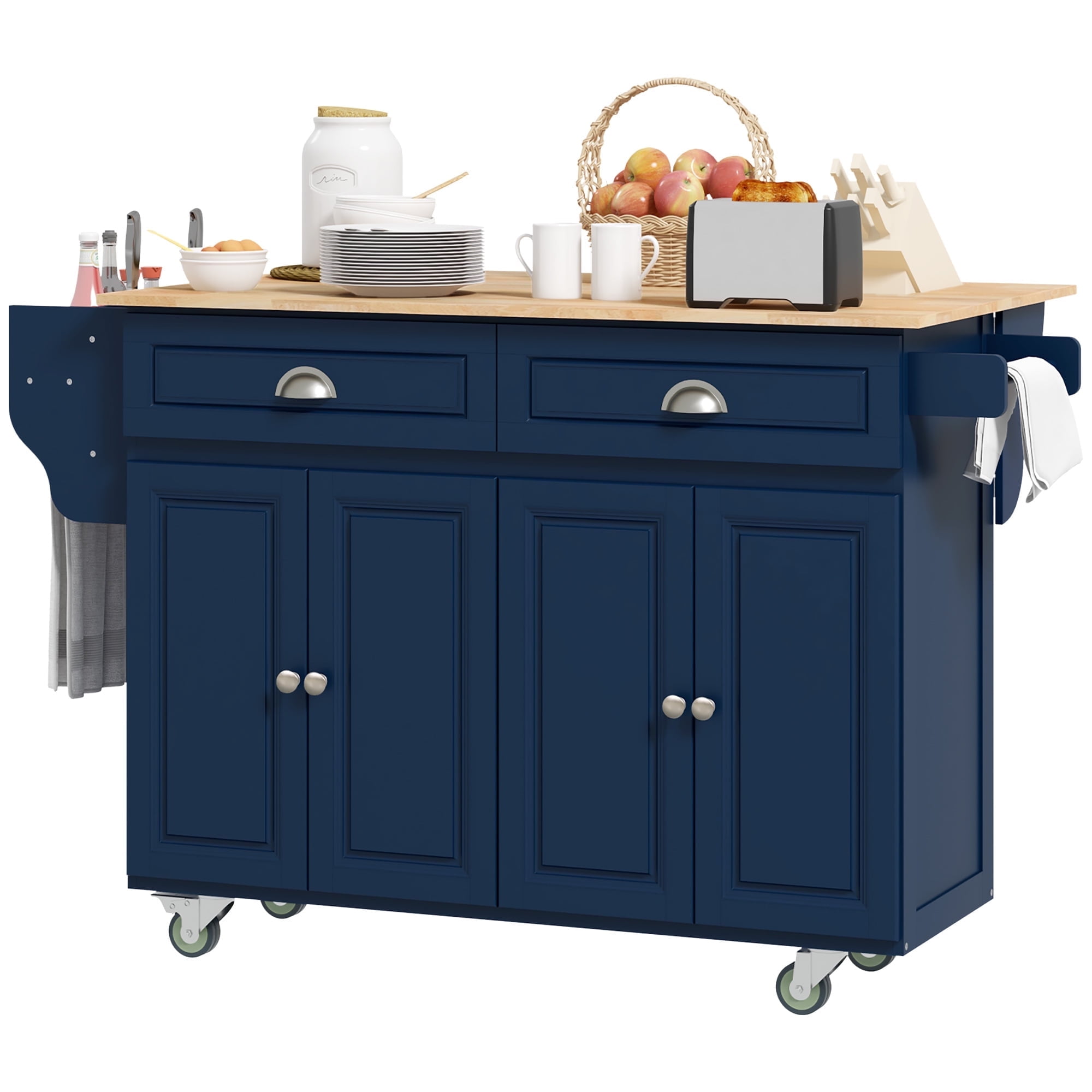 HOMCOM Large Rolling Kitchen Island Drop Leaf, Portable Kitchen Cart ...