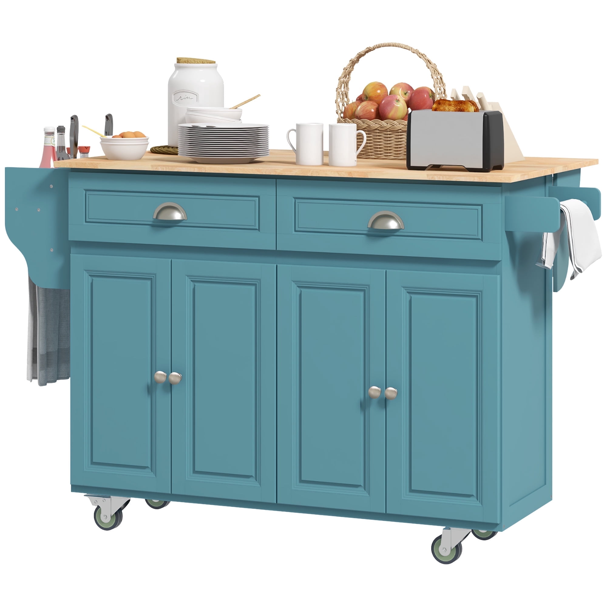 HOMCOM Large Rolling Kitchen Island Drop Leaf, Portable Kitchen Cart ...