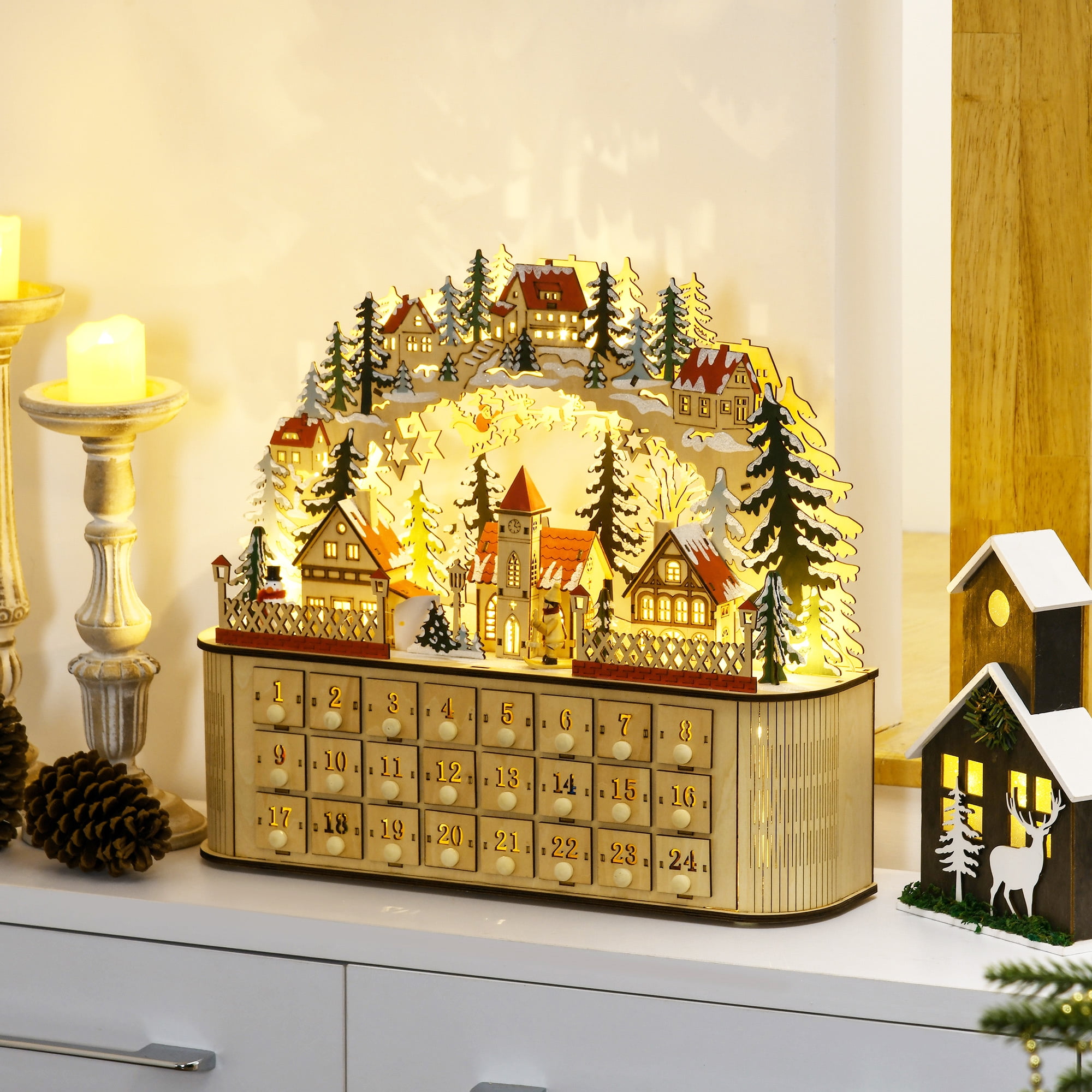 HOMCOM Lighted Christmas Advent Calendar, 24 Day Countdown to Christmas ...
