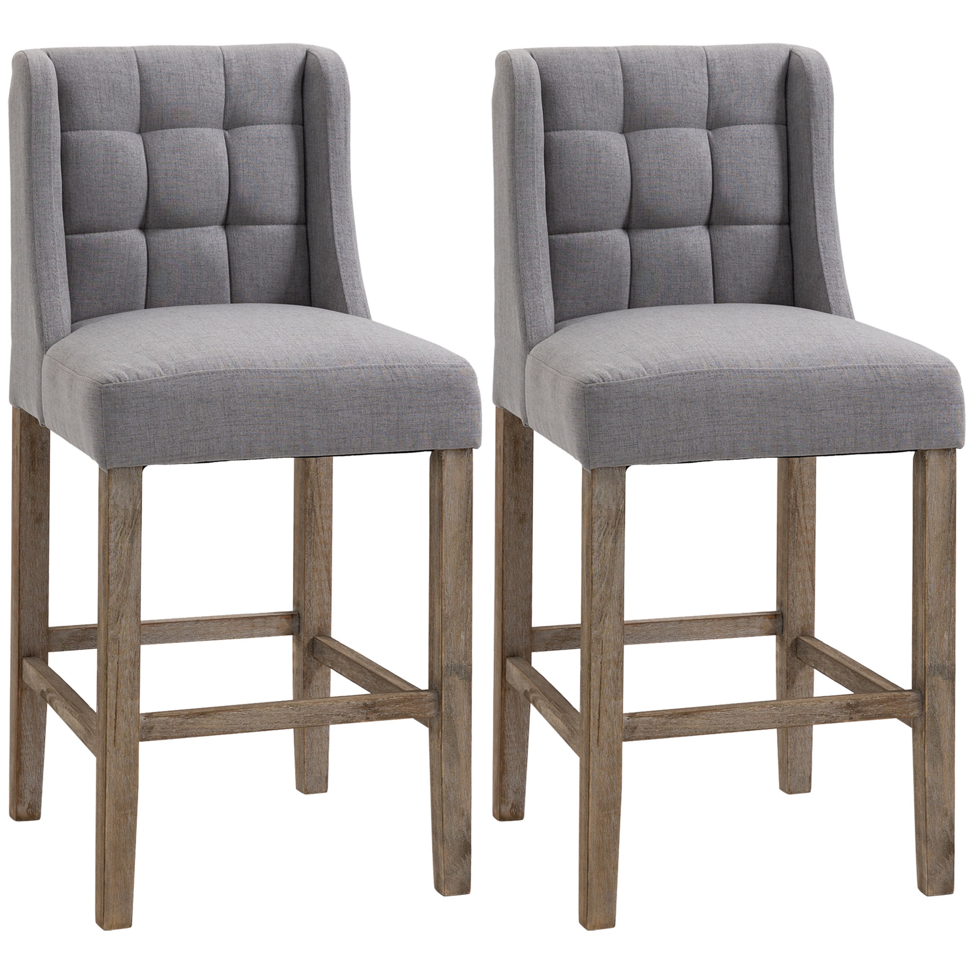 HOMCOM Linen Counter Bar Stools Tufted Upholstered Counter Chairs Set ...