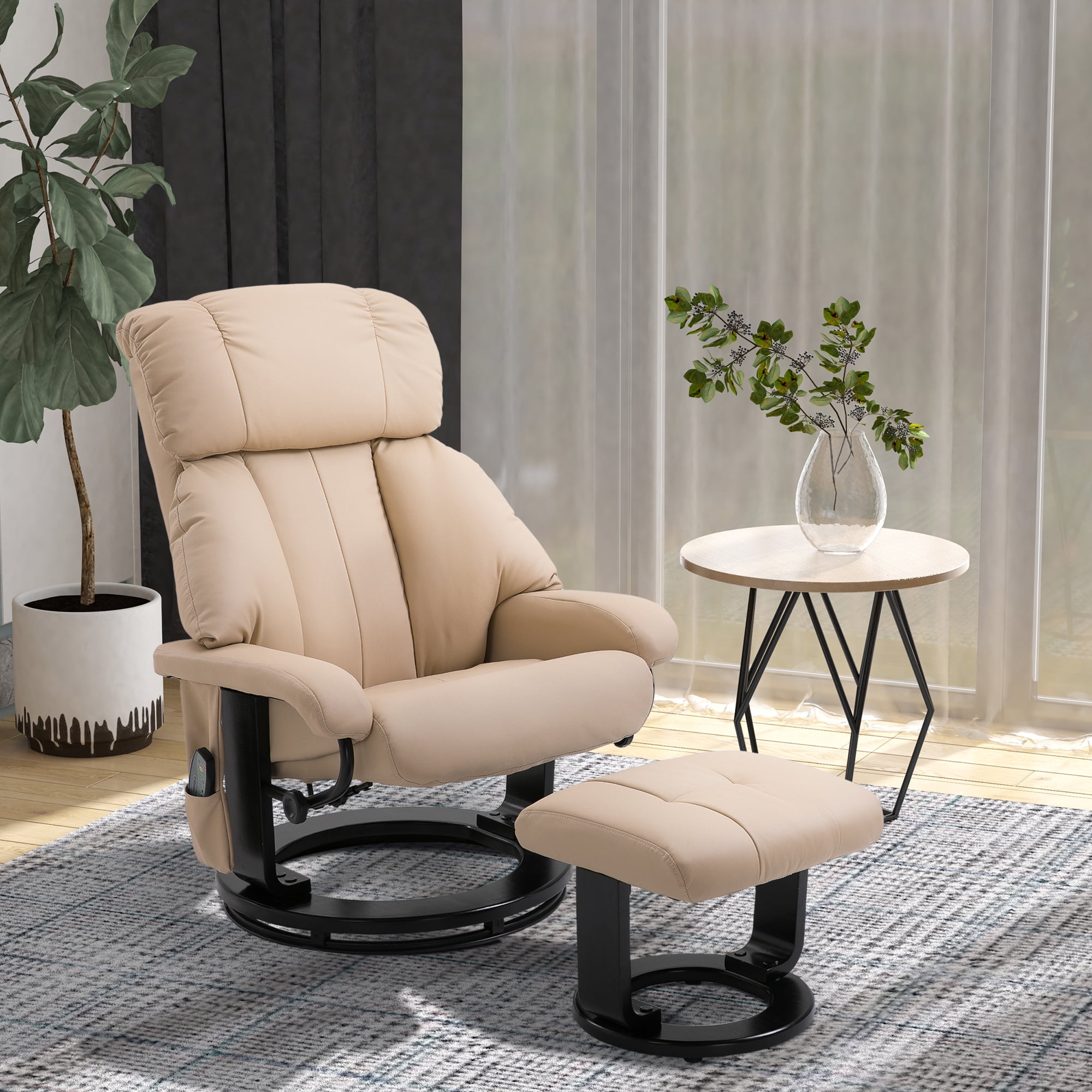 HOMCOM Living Room Massage Recliner Chair with Ottoman, 360° Swivel, PU ...