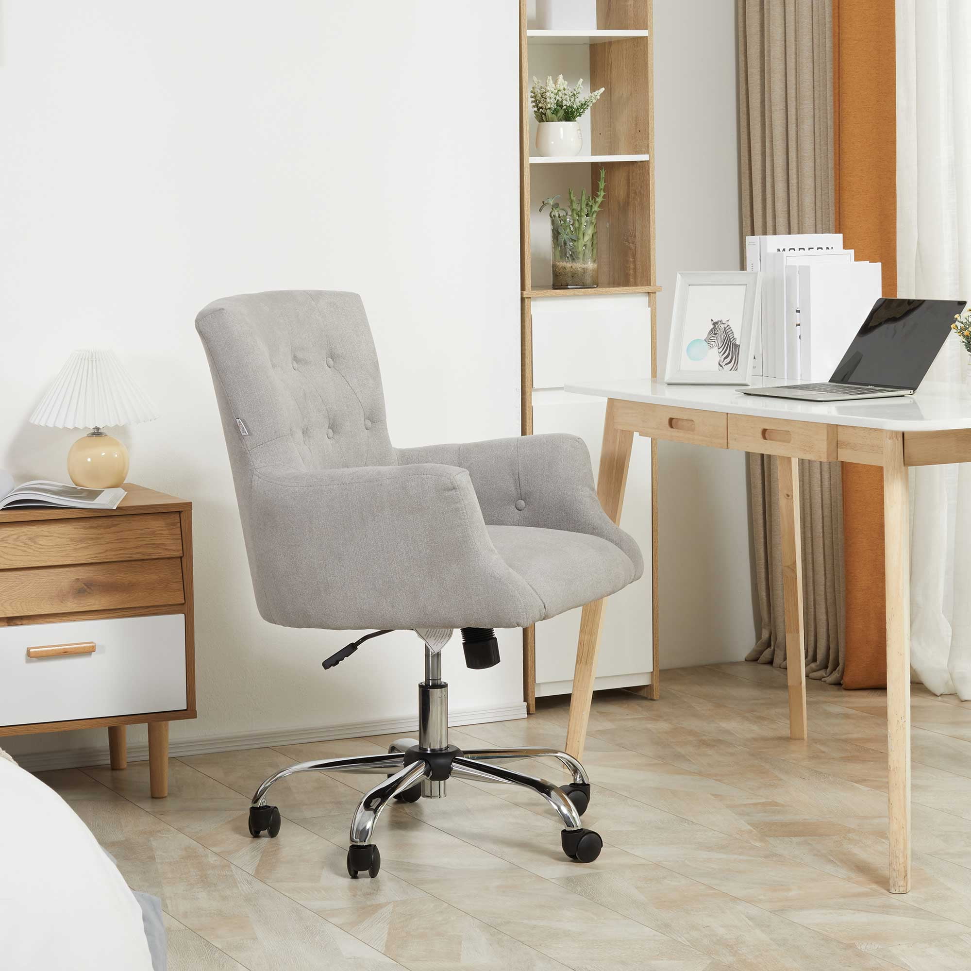 HOMCOM Mid Back Task Chair, Modern Home Office Chair with Tufted Button ...