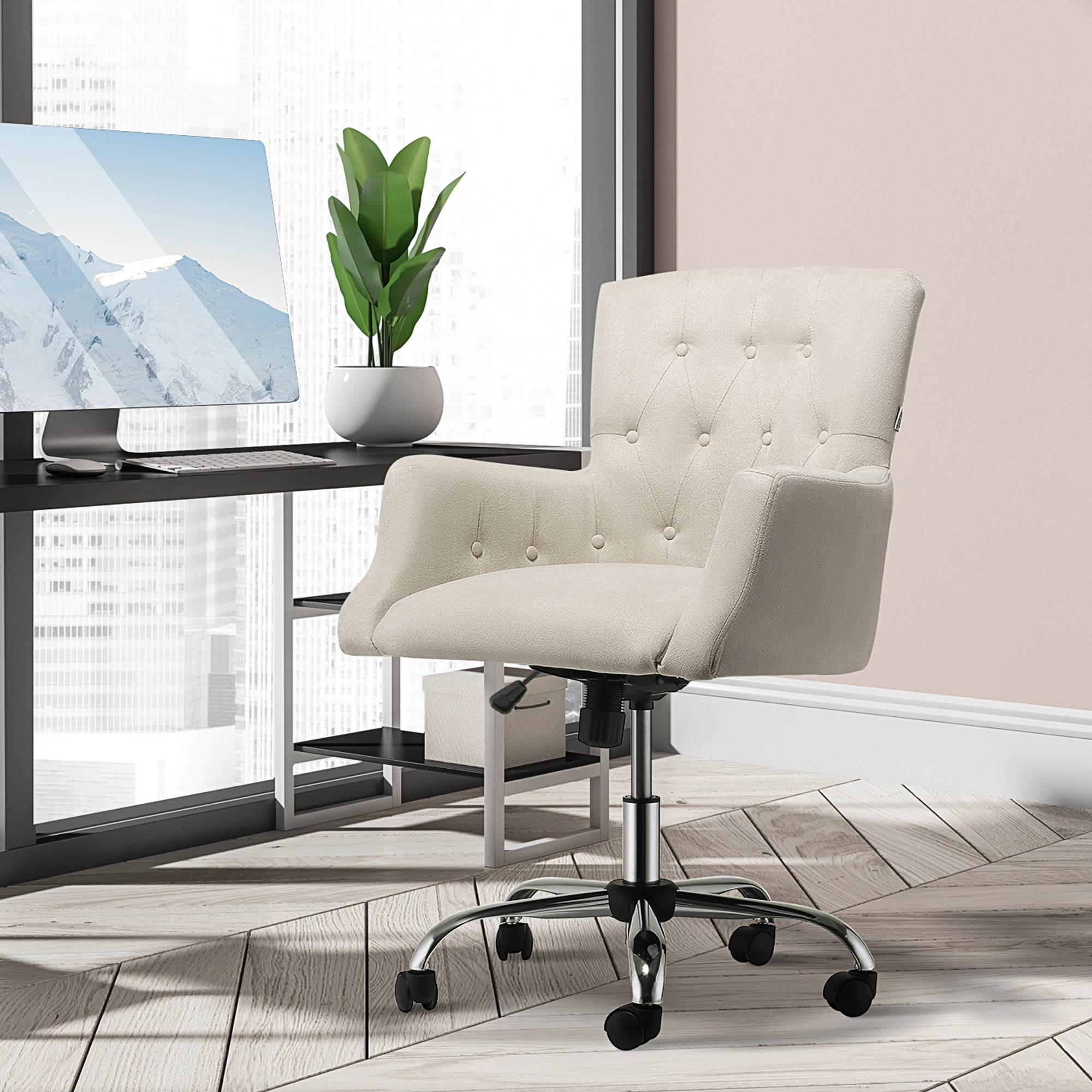 HOMCOM Mid Back Task Chair, Modern Home Office Chair with Tufted Button ...