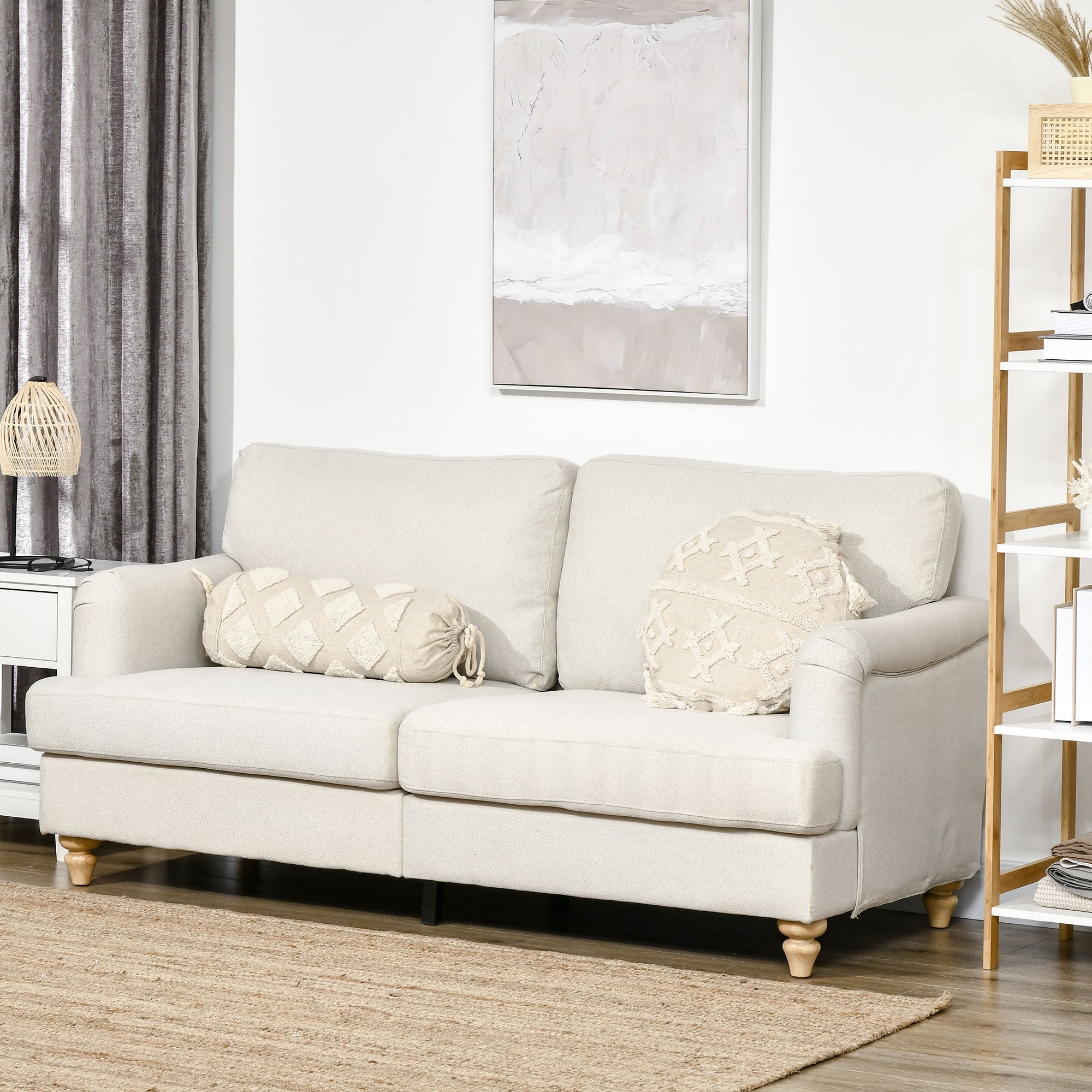 "HOMCOM 3-Seater Sofa, 71"" Linen Fabric Couch with Wood Legs - Cream ...