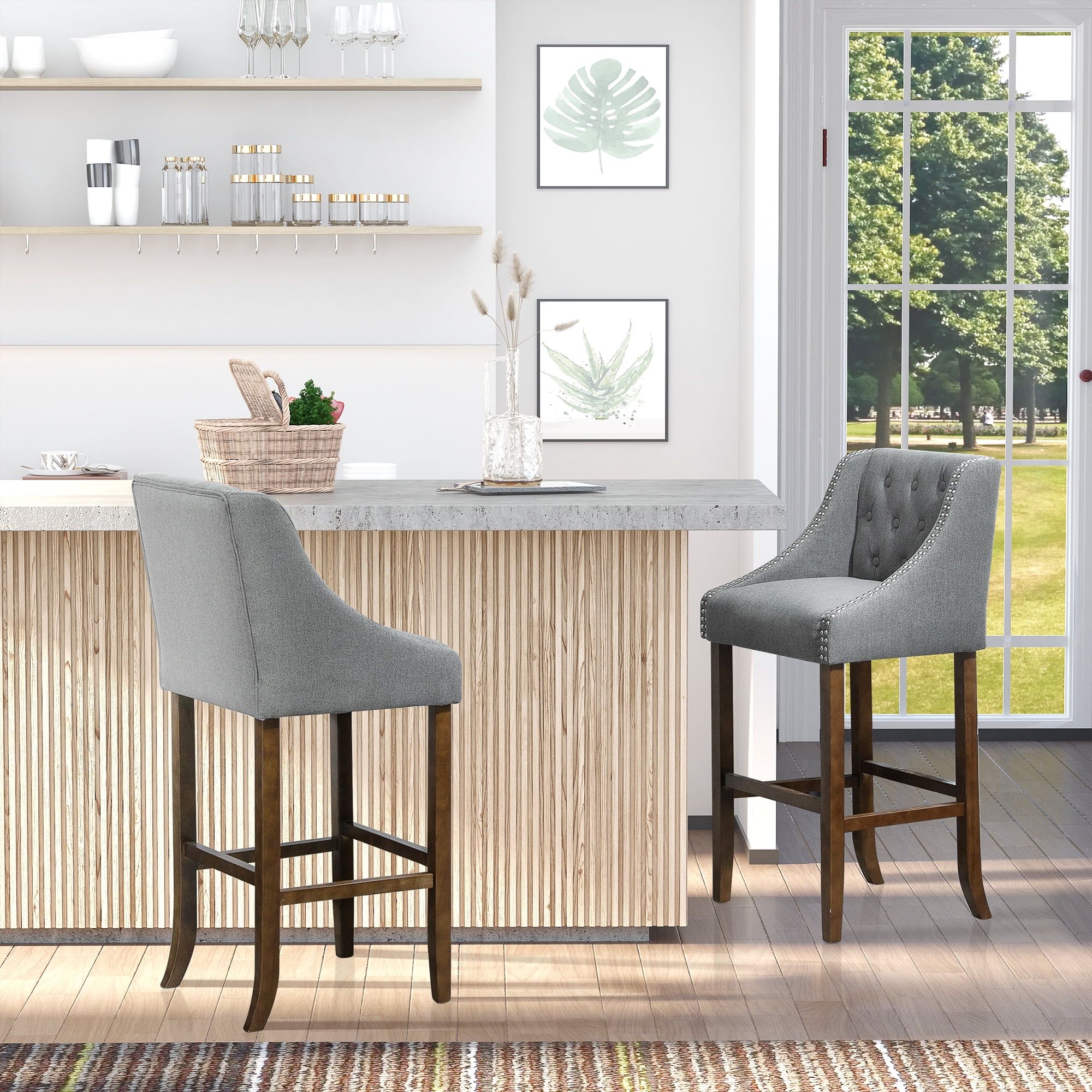 HOMCOM Modern Bar Height Bar Stools Set of 2, 30" Seat Height Bar Chair ...