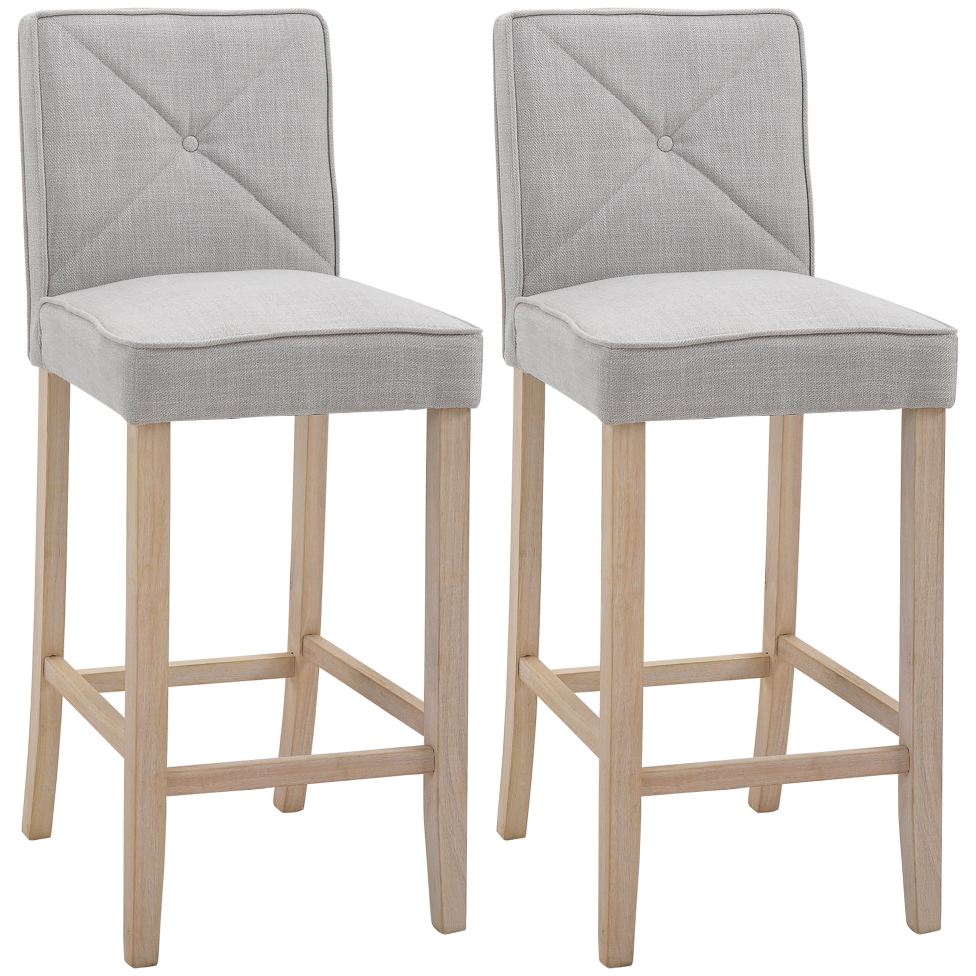 HOMCOM Modern Bar Stools Set of 2, Upholstered Bar Height Kitchen ...