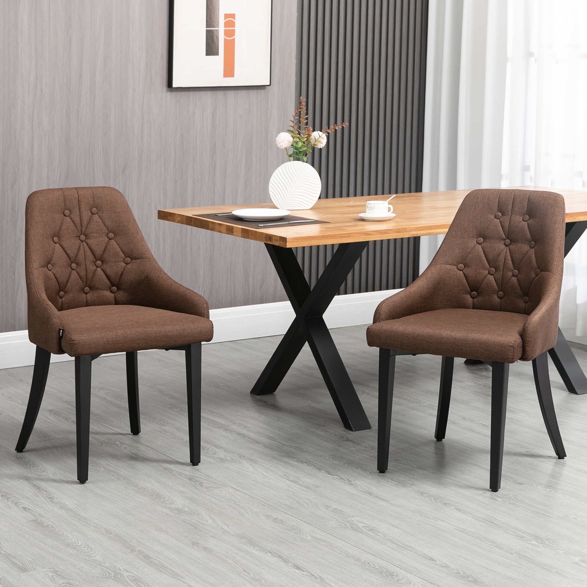 HOMCOM Modern Dining Chairs High Back Side Chairs w/ Steel Legs Brown ...