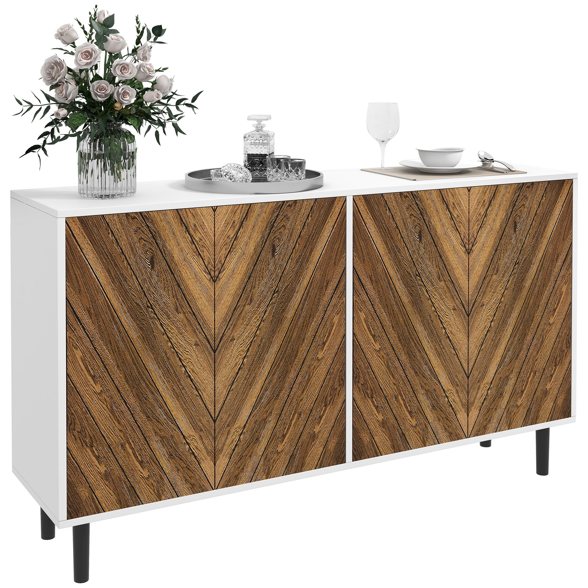 HOMCOM Modern Kitchen Sideboard Buffet Cabinet with Adjustable Shelves ...