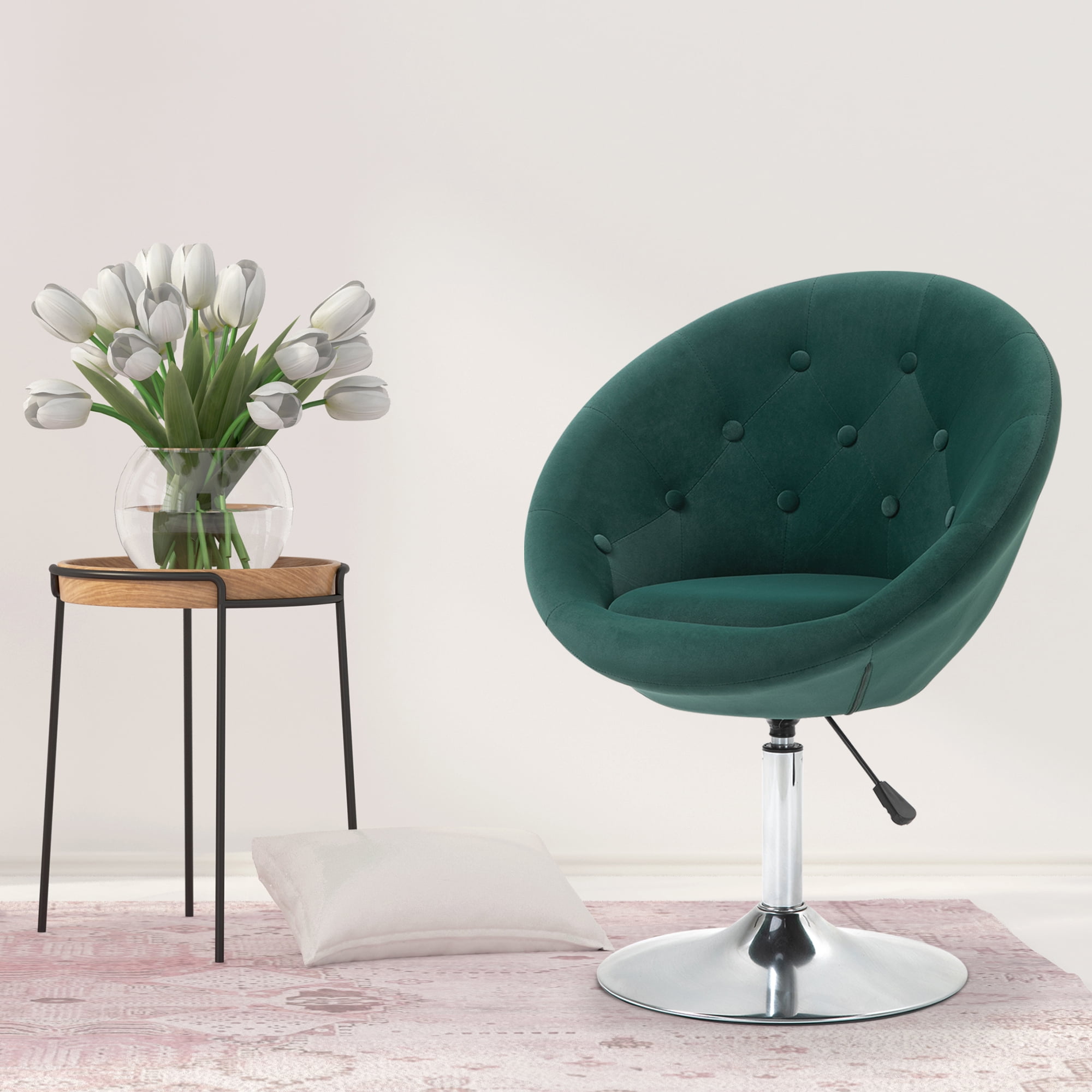 HOMCOM Modern Makeup Vanity Chair Round Tufted Swivel Accent Chair with ...