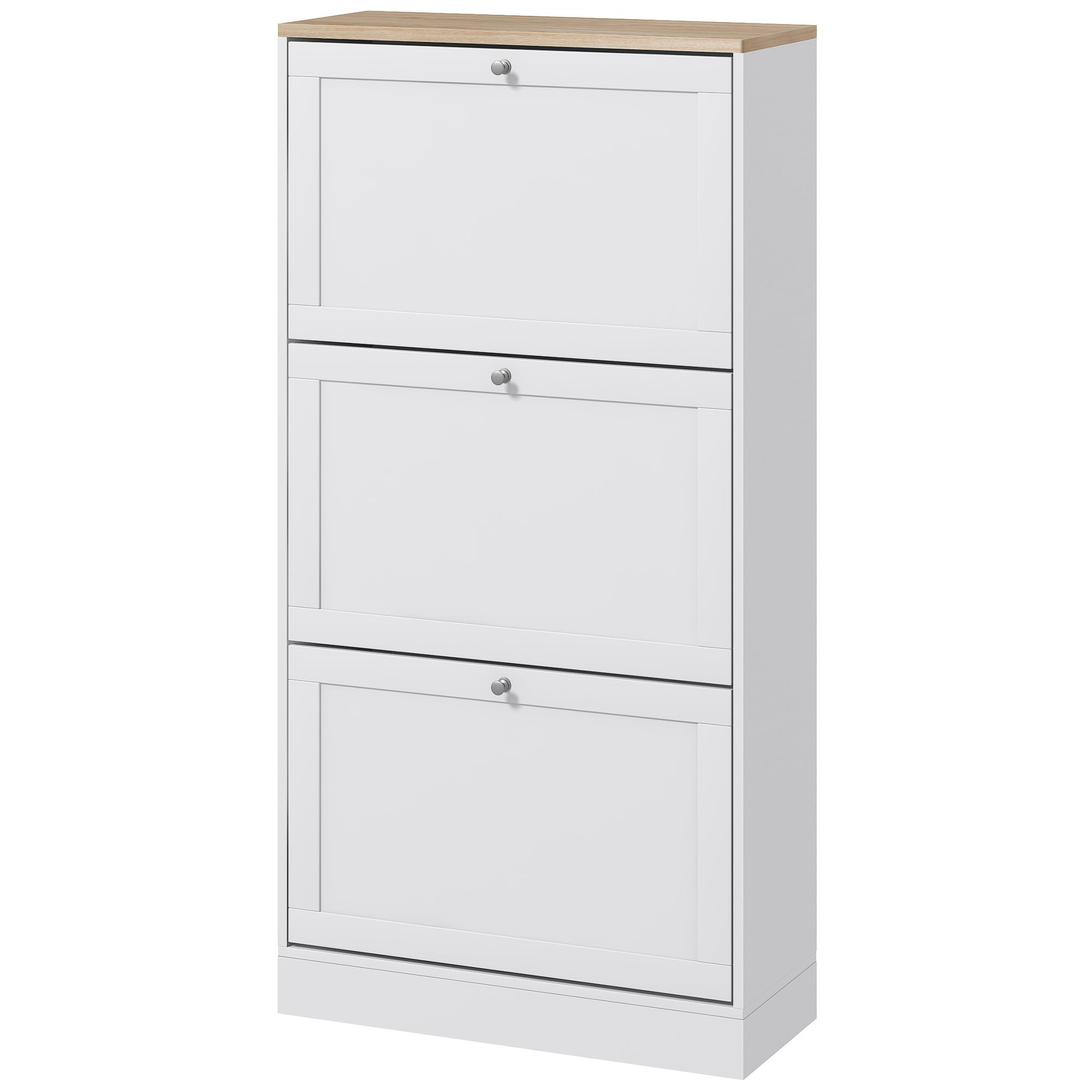 HOMCOM Large Closed Door Modern Shoe Cabinet with 3 Flip Drawers for 18 ...