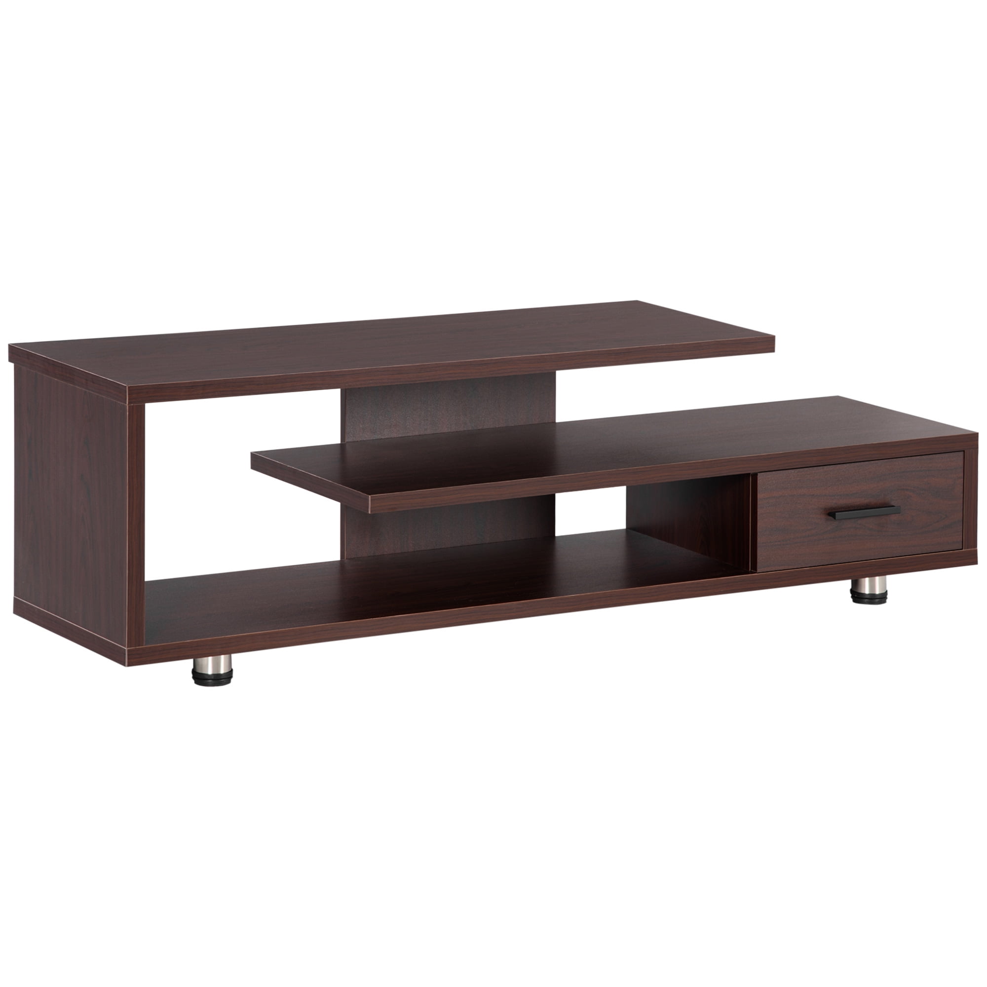 HOMCOM Large TV Stand for 65" TVs, Walnut Cabinet with Storage, Living ...