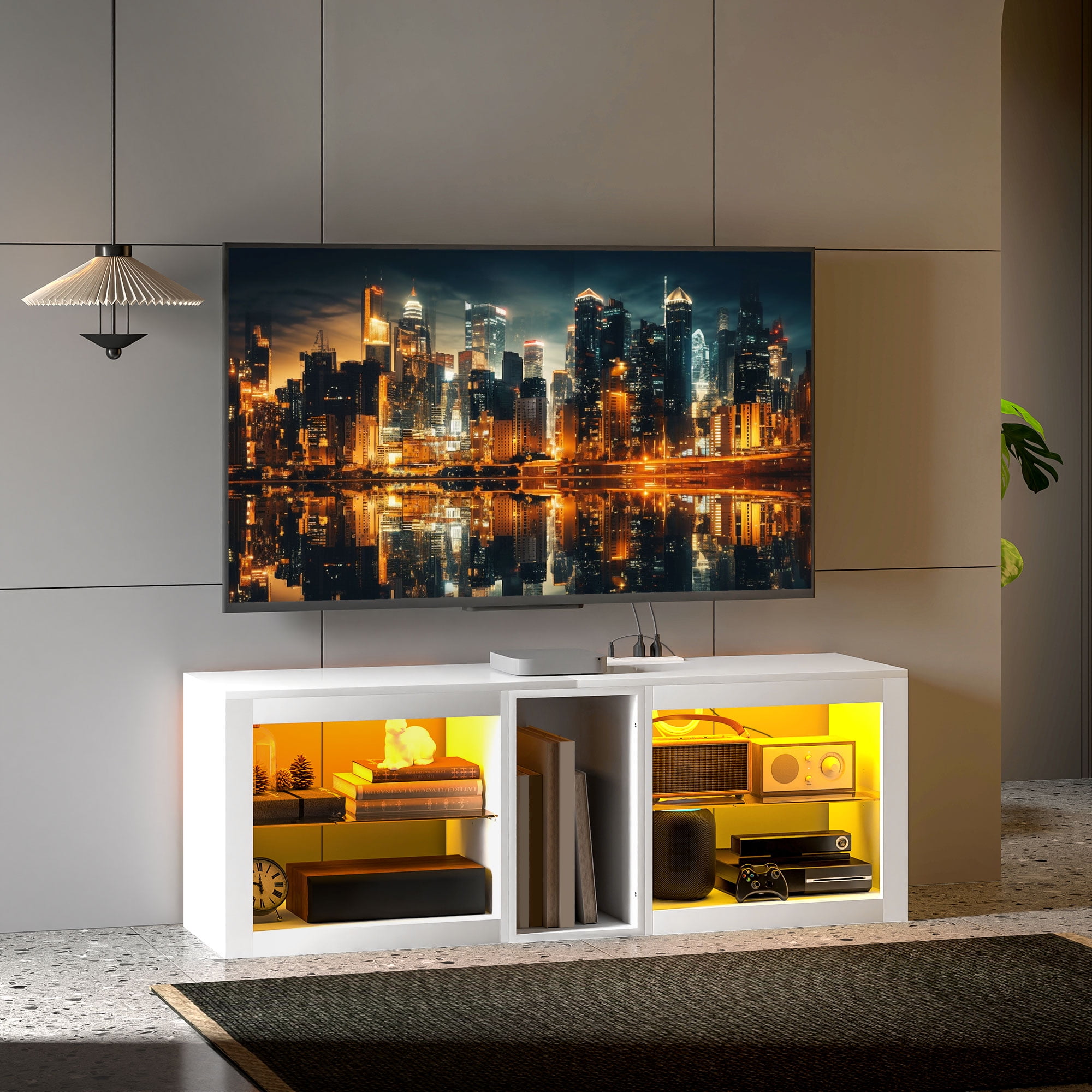 HOMCOM Modern TV Stand with LED Lights and Power Outlets for 55 Inch TV ...