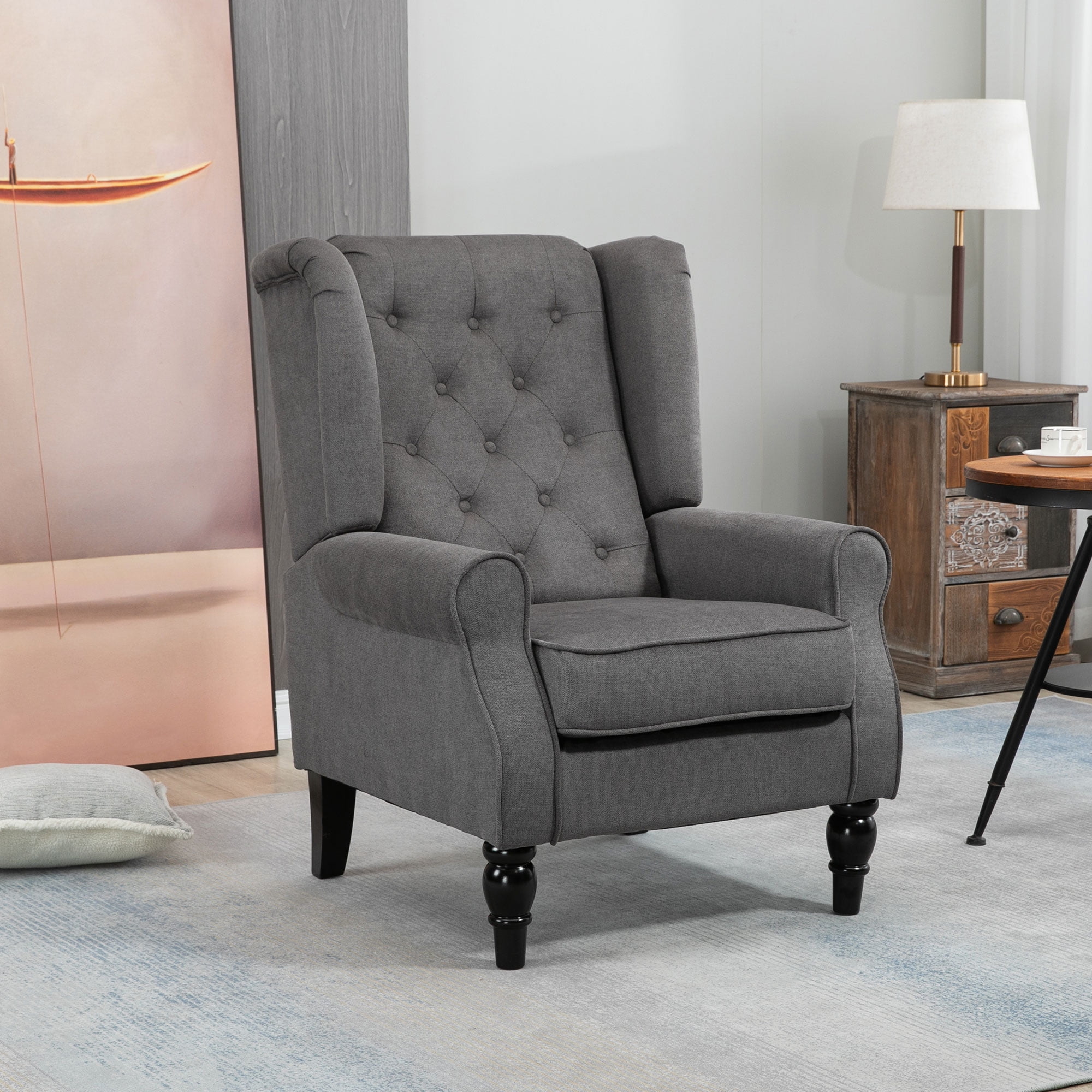 HOMCOM Modern High Back Accent Chair for Living Room, Button-Tufted ...