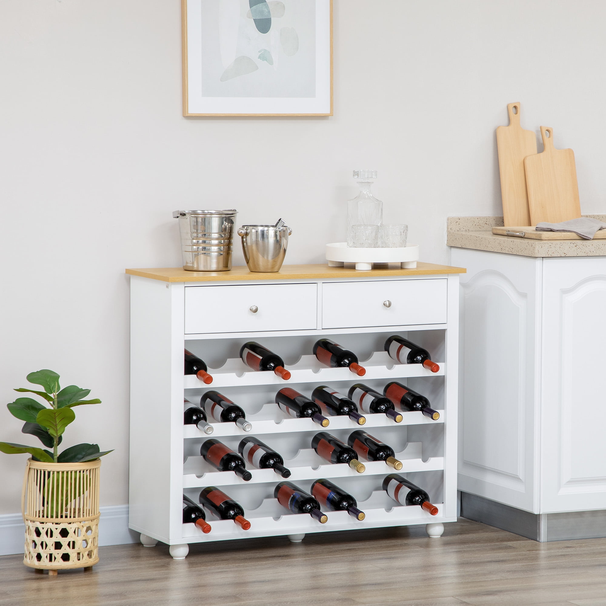 HOMCOM Modern Wine Storage Cabinet with Drawers, White - Walmart.com