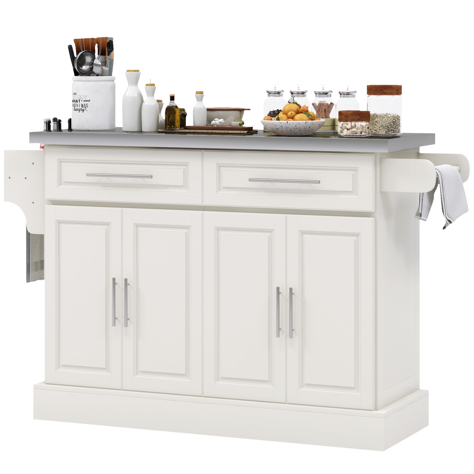 HOMCOM Multi-functional Rolling Kitchen Island Cart with Cabinets and ...