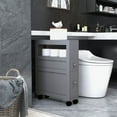 HOMCOM Narrow Bathroom Storage Cabinet with Rolling Wheels, Gray ...