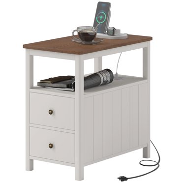 End Table with Charging Station, Flip Top Side Table with Storage Shelf ...