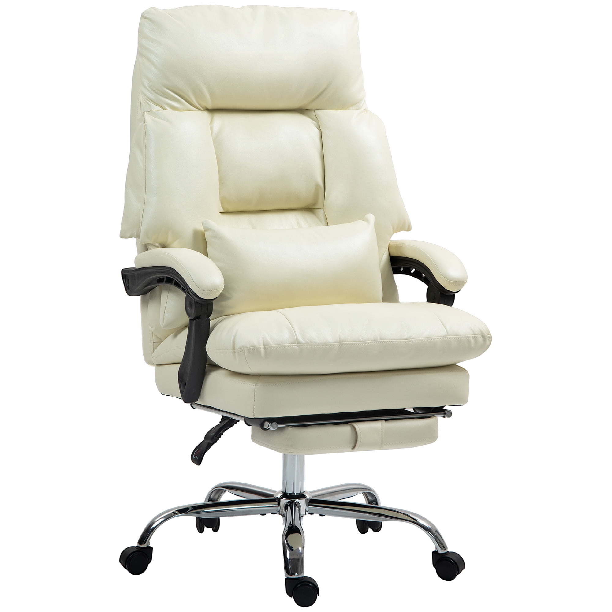 HOMCOM Overstuffed Office Chair, Reclining Computer Chair, Cream White ...