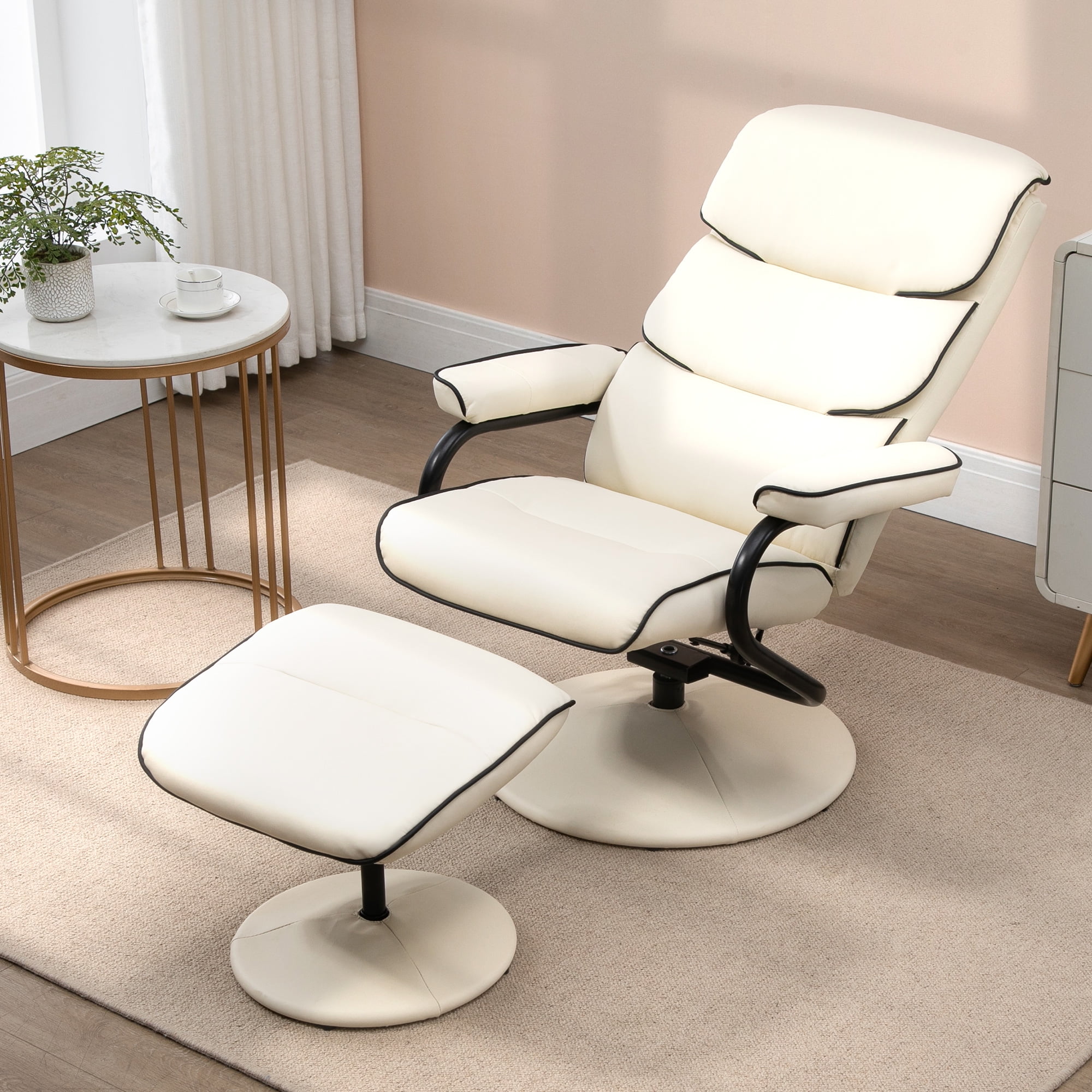 HOMCOM Recliner Chair with Ottoman, PU Leather Swivel, 135° Adjustable ...