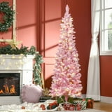 HOMCOM Slim Fake Plastic Artificial Christmas Tree with LED Lights ...