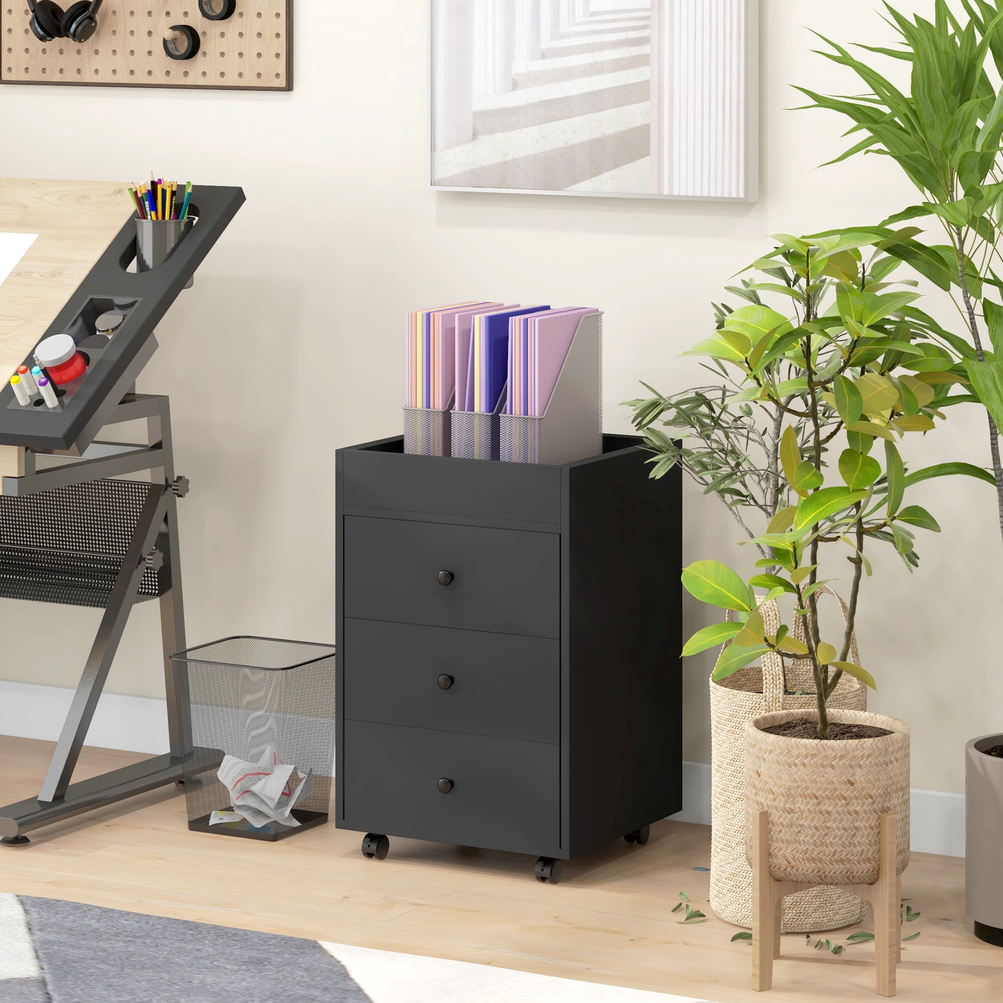 HOMCOM Portable Office Storage Cabinet, Particleboard Black - Walmart.com