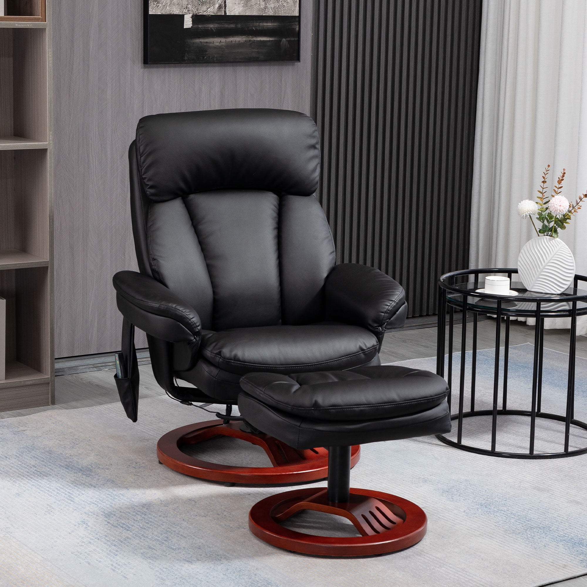 HOMCOM Recliner Chair with Ottoman, Electric Faux Leather Recliner with ...