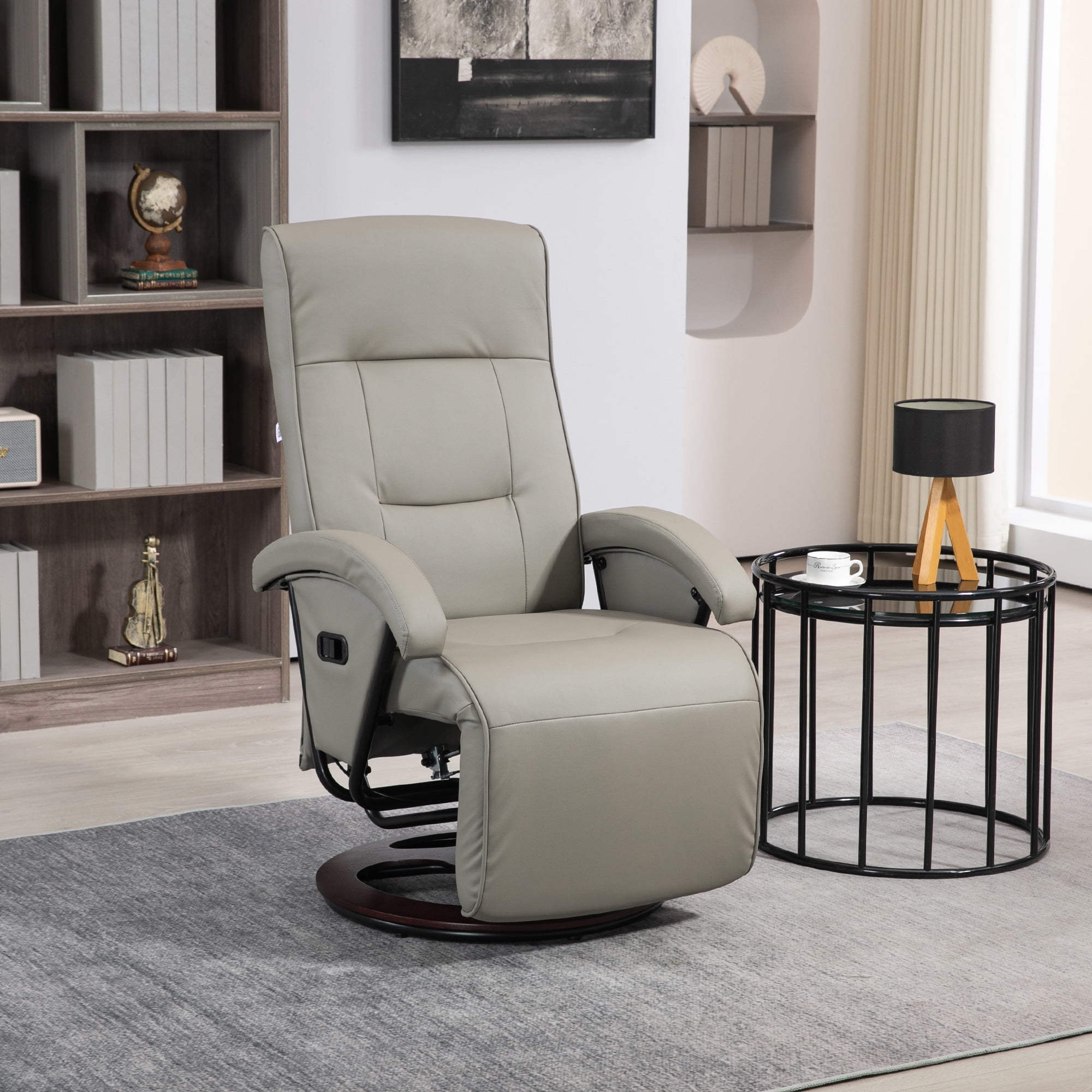 HOMCOM Recliner Chair with Footrest, PU Leather Swivel High Back ...