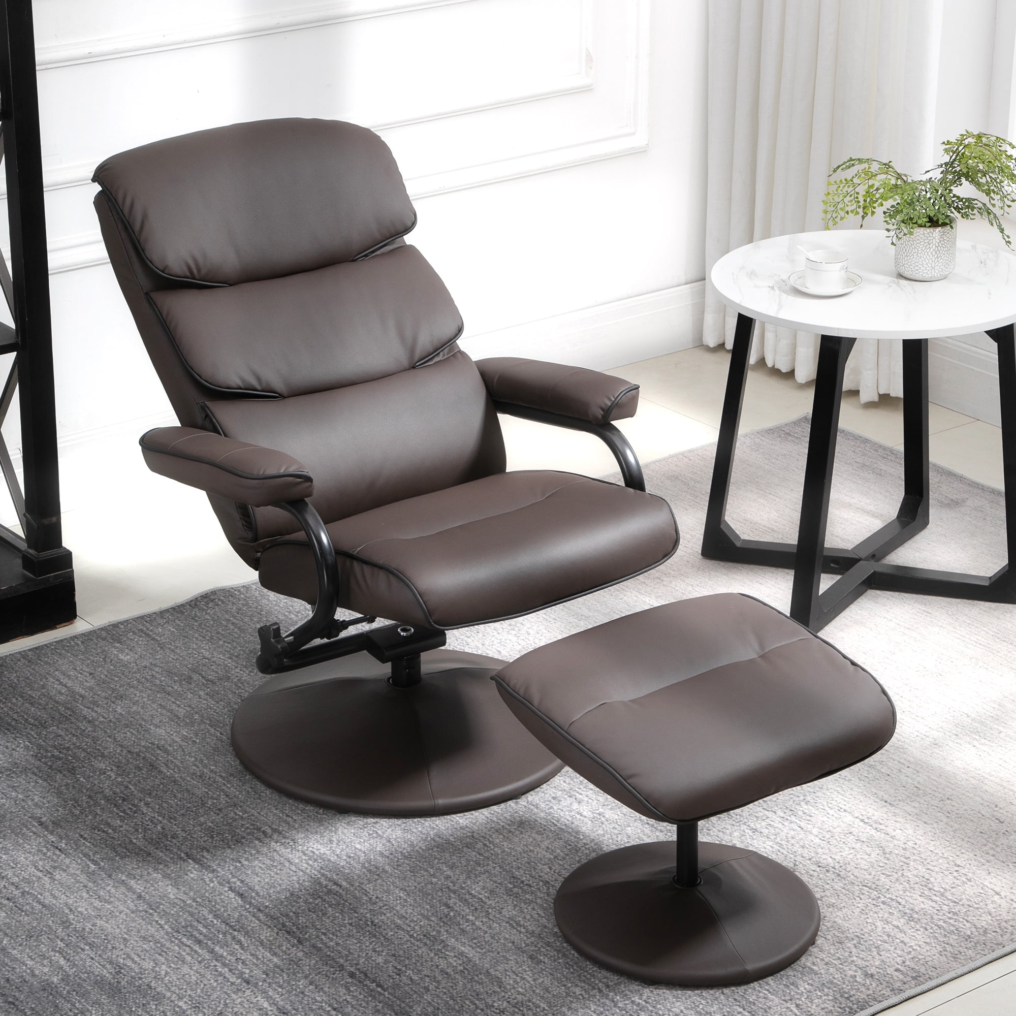 HOMCOM Recliner Chair with Ottoman, PU Leather Swivel, 135° Adjustable ...