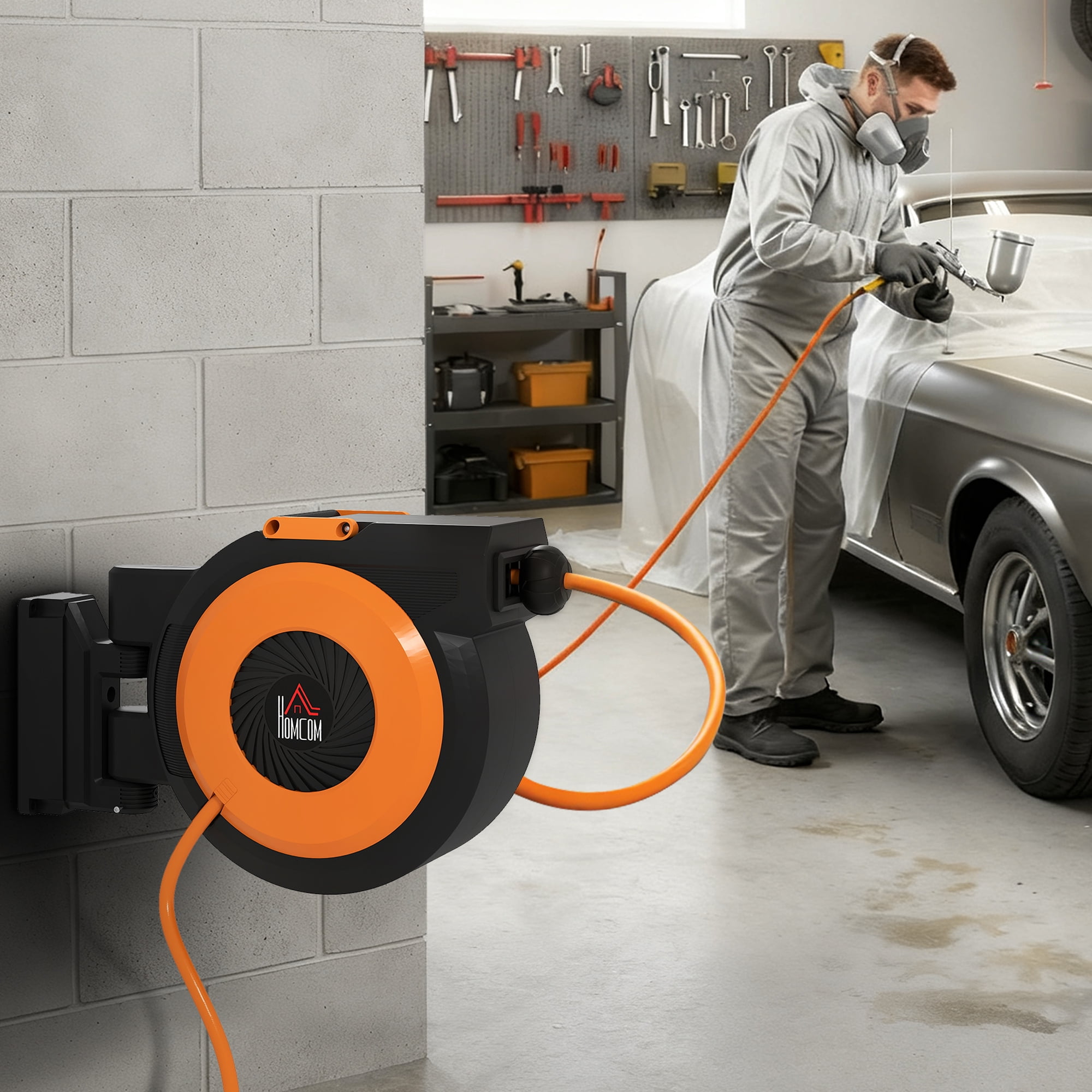 HOMCOM Retractable Air Hose Reel, Auto Rewind Air Compressor Hose Reel ...