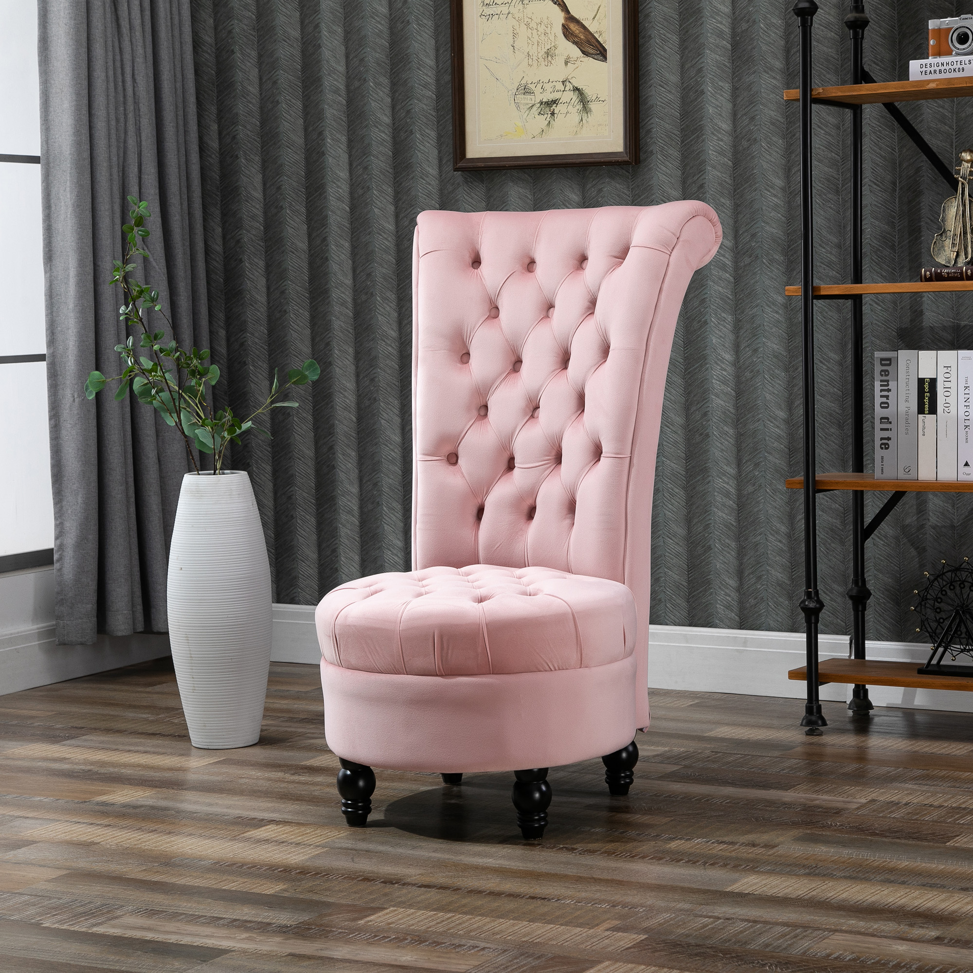 HOMCOM Retro High Back Armless Chair with Velvet-touch Fabric and ...