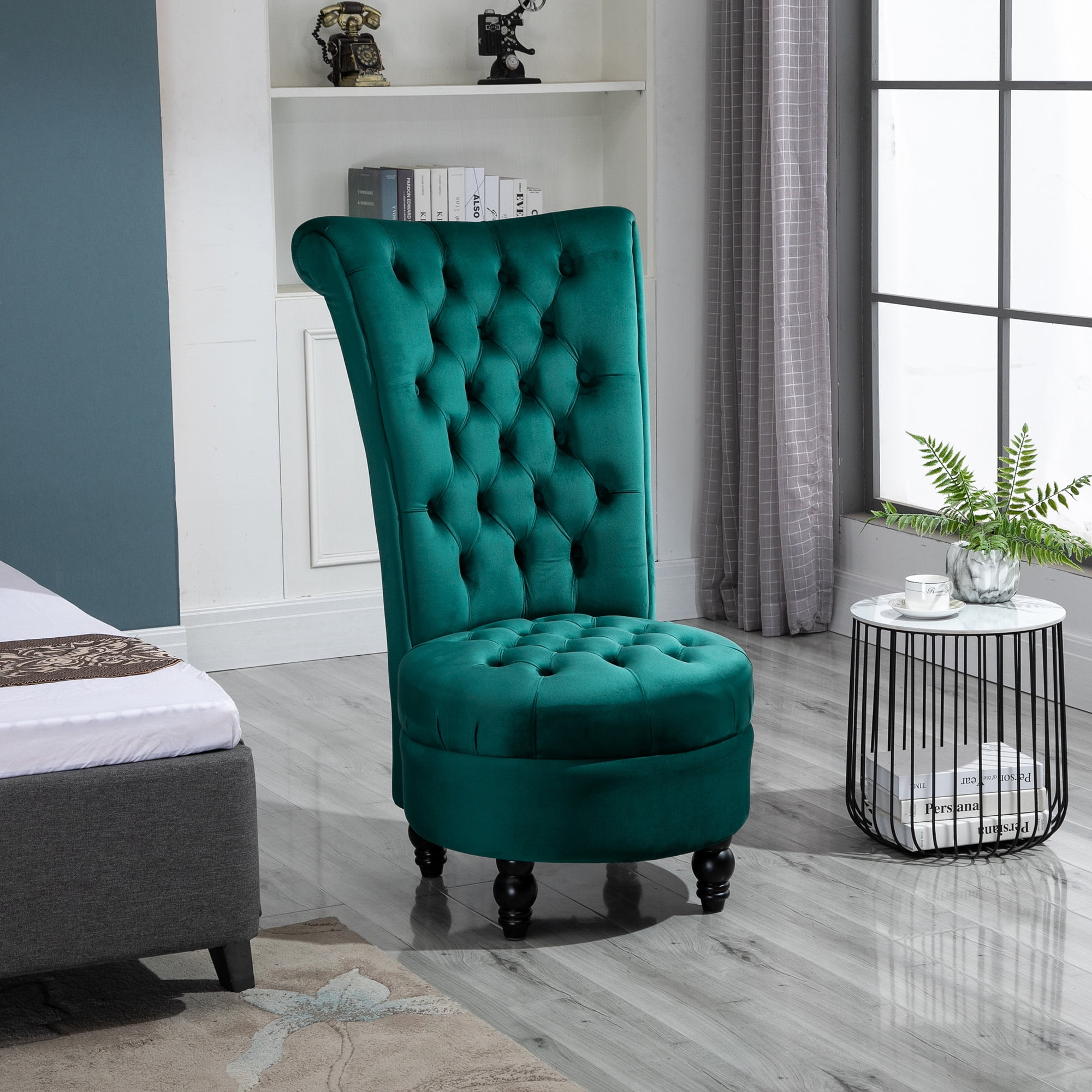 HOMCOM Retro High Back Armless Royal Accent Chair Fabric Upholstered ...